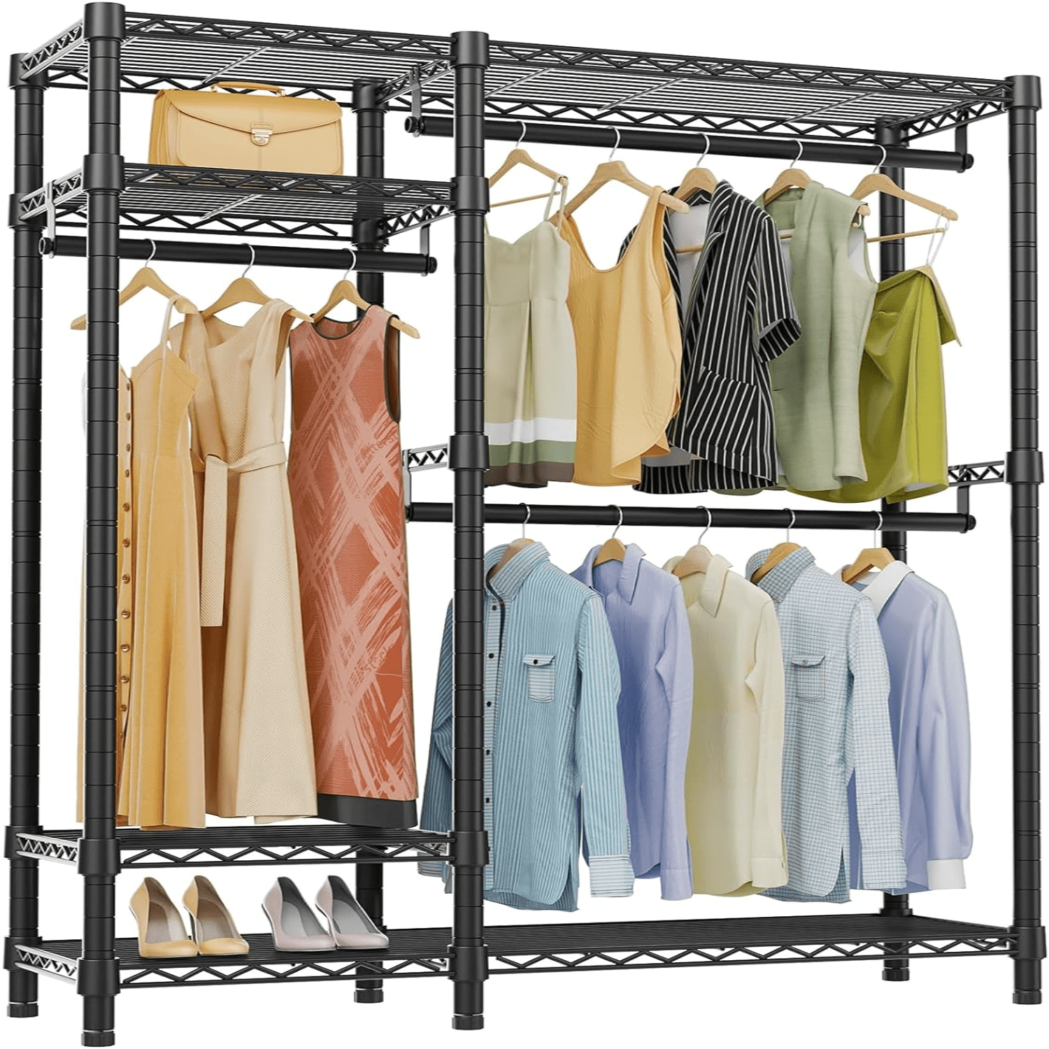 V2S Garment Rack Heavy Duty Clothes Rack 4 Tiers Wire Shelving Clothing ...