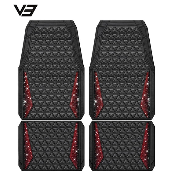 V3 Bling diamond rubble car floor mats full set anti slip universal fit ...
