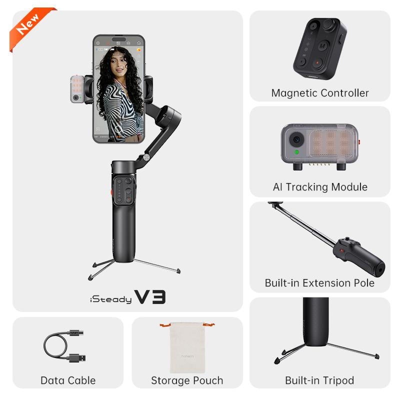 V3 Gimbal Stabilizer for SmartiPhone, 3-Axis Phone Gimbal, Magnetic AI ...