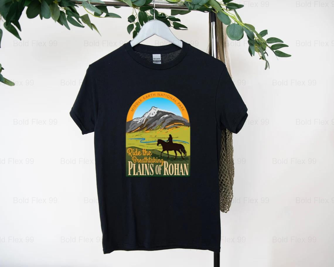 V3_Global Ride the Breathtaking Plains of Rohan T-Shirt Lord of the Rings, LOTR, Horses, Fantasy ...