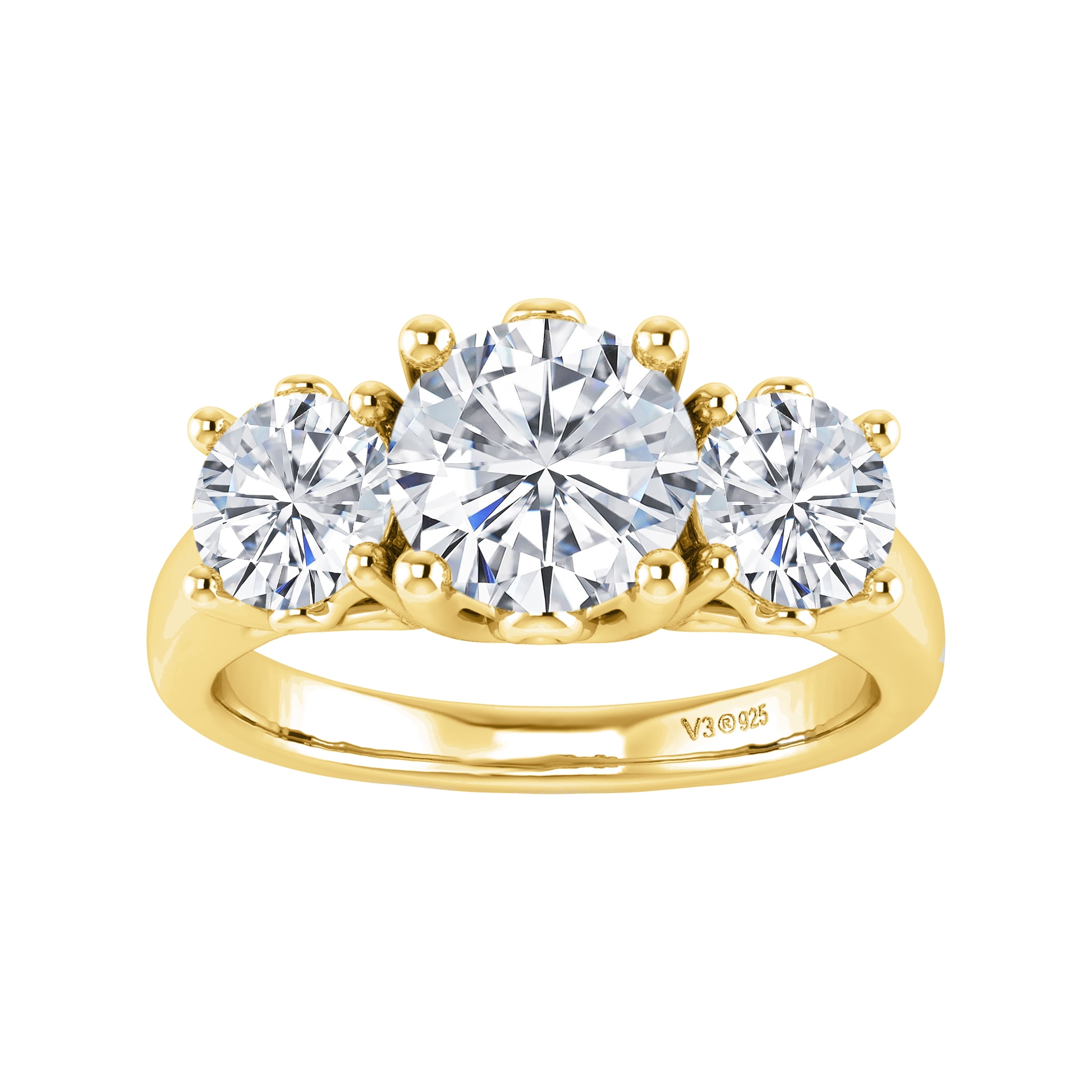 V3 Jewelry®18KT Gold Over Sterling Silver with Moissanite Three Stone ...