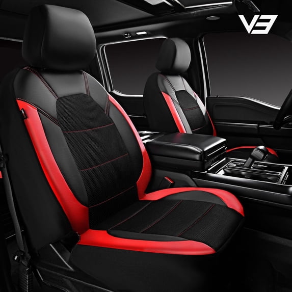 V3 Leather mesh car seat covers front pair universal fit breathable air ...