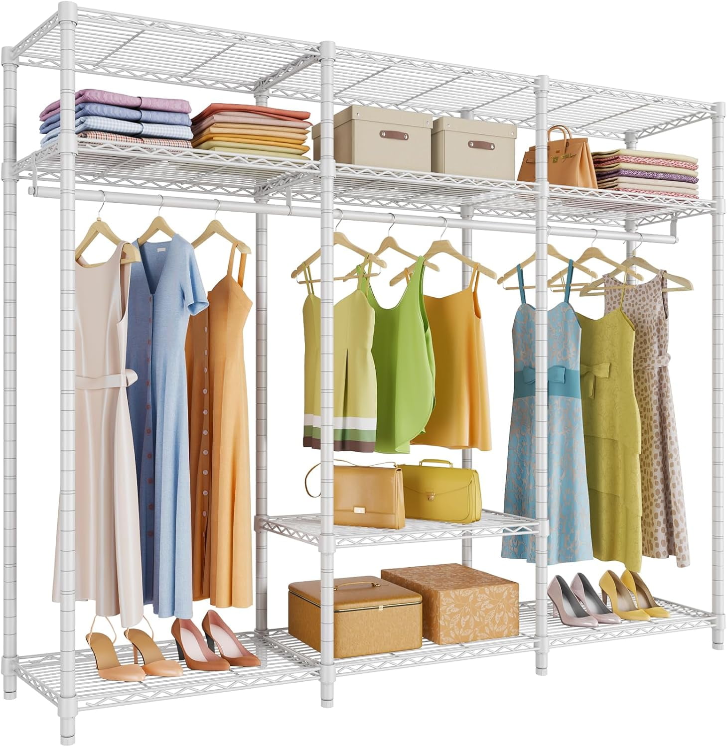 V30 Heavy Duty Clothes Rack with 7 Adjustable Shelves & 2 Hang Rods ...