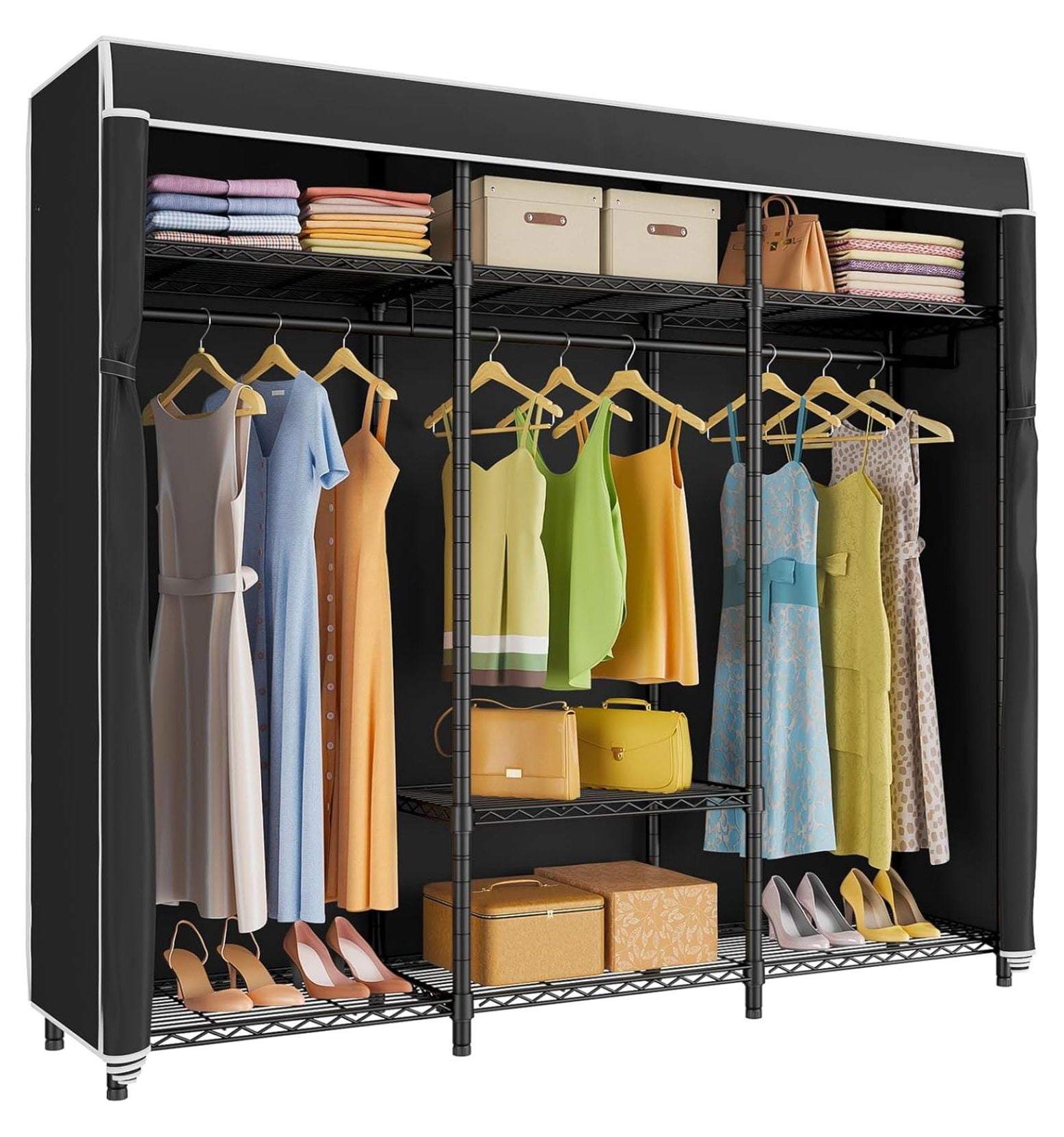 V30C Coverd Clothes Rack, Heavy Duty Clothing Rack with Fabric Cover ...