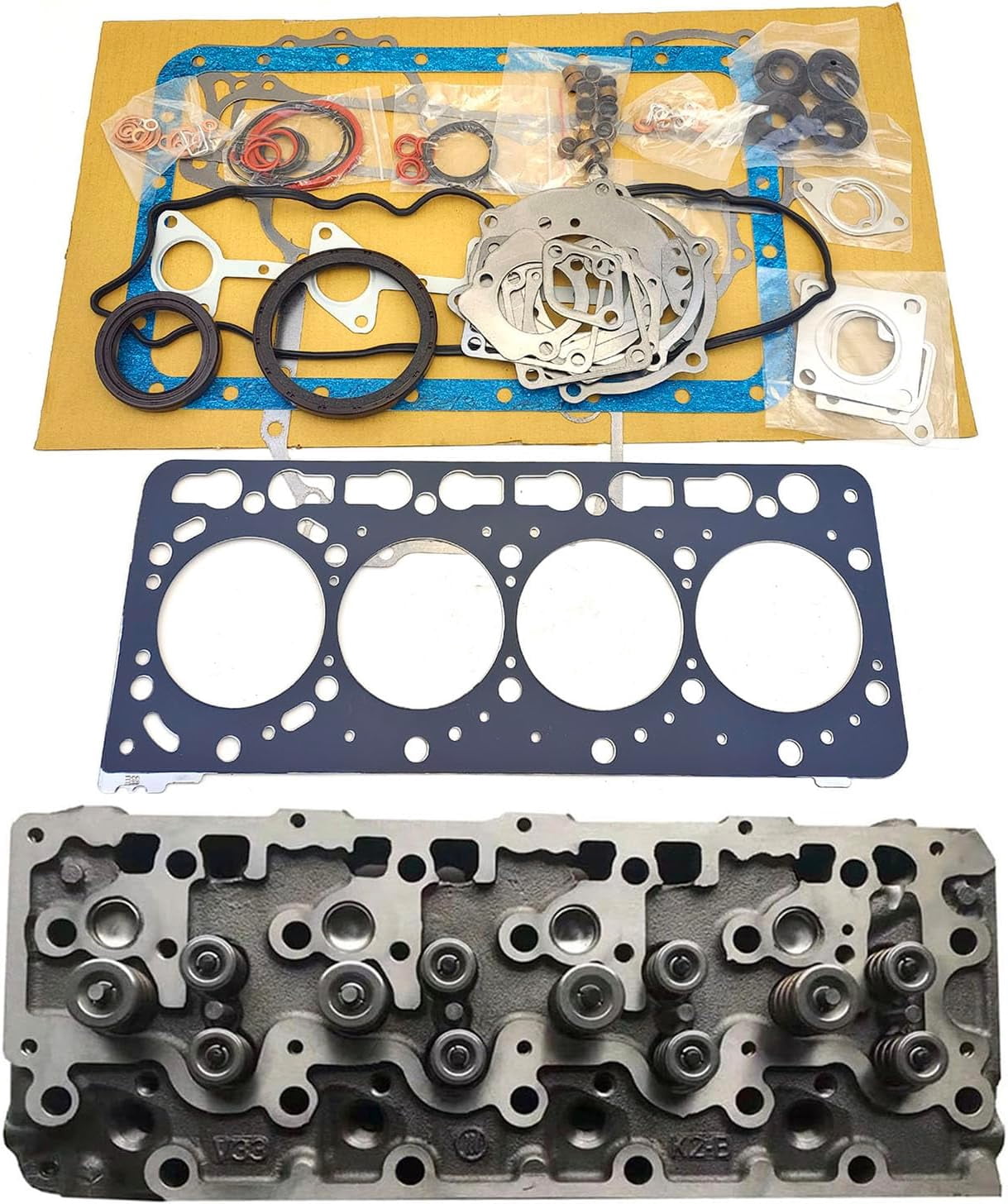 V3300 Complete Cylinder Head + 1 Set Full Gasket Kit 12 valves Piston ...