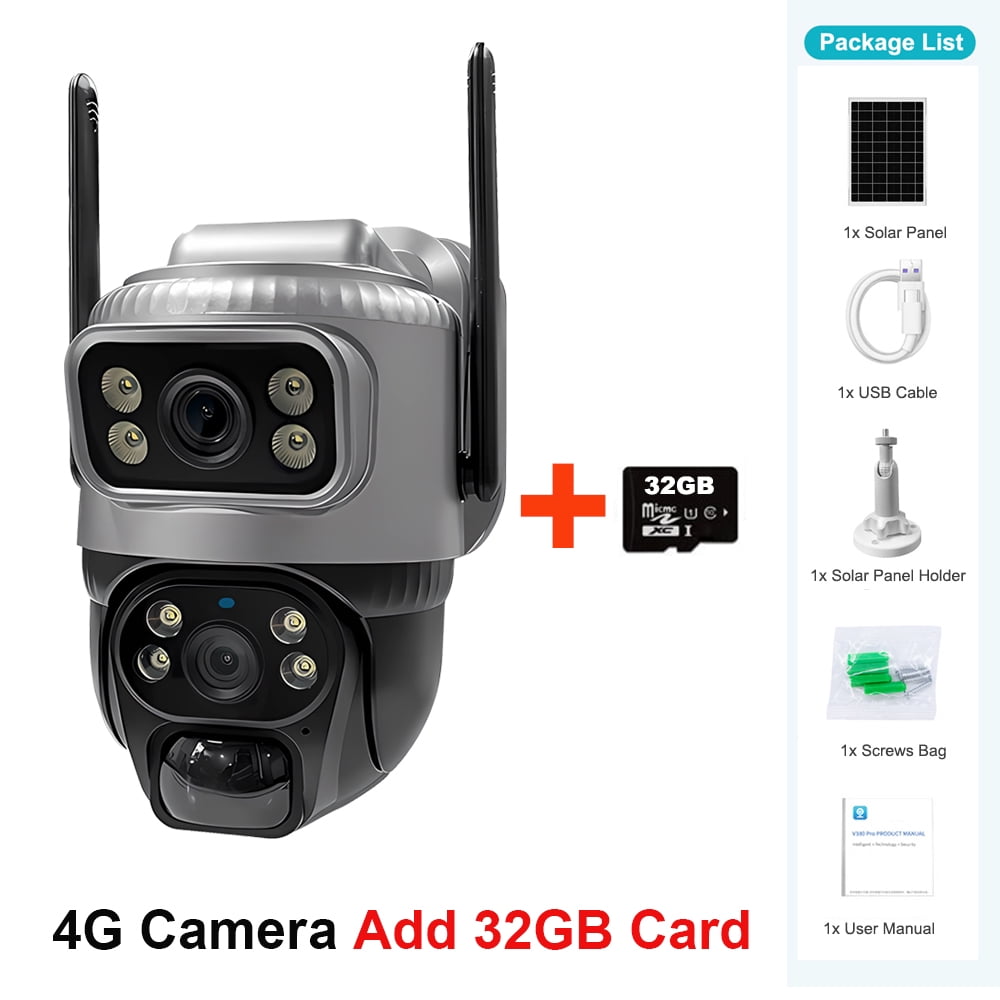 V380 Dual Lens 4G Camera Solar PIR Human Detection Night Vision Waterproof Security Video IP ...