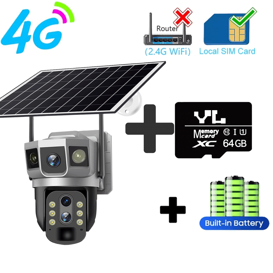 V380 Pro 12MP 6K Wireless Solar Camera 4G Sim Outdoor Three screens IP ...