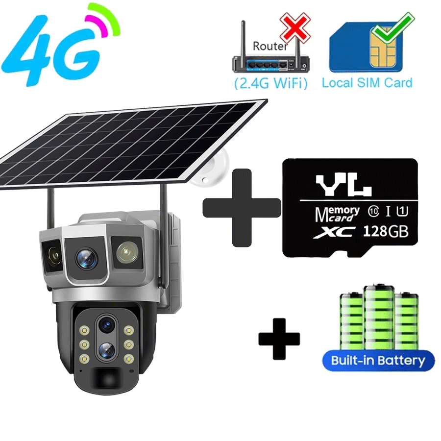 V380 Pro Solar 4G lP Camera CCTV 12MP 10X Digital Zoom Two Lens Three Screen Auto Tracking ...