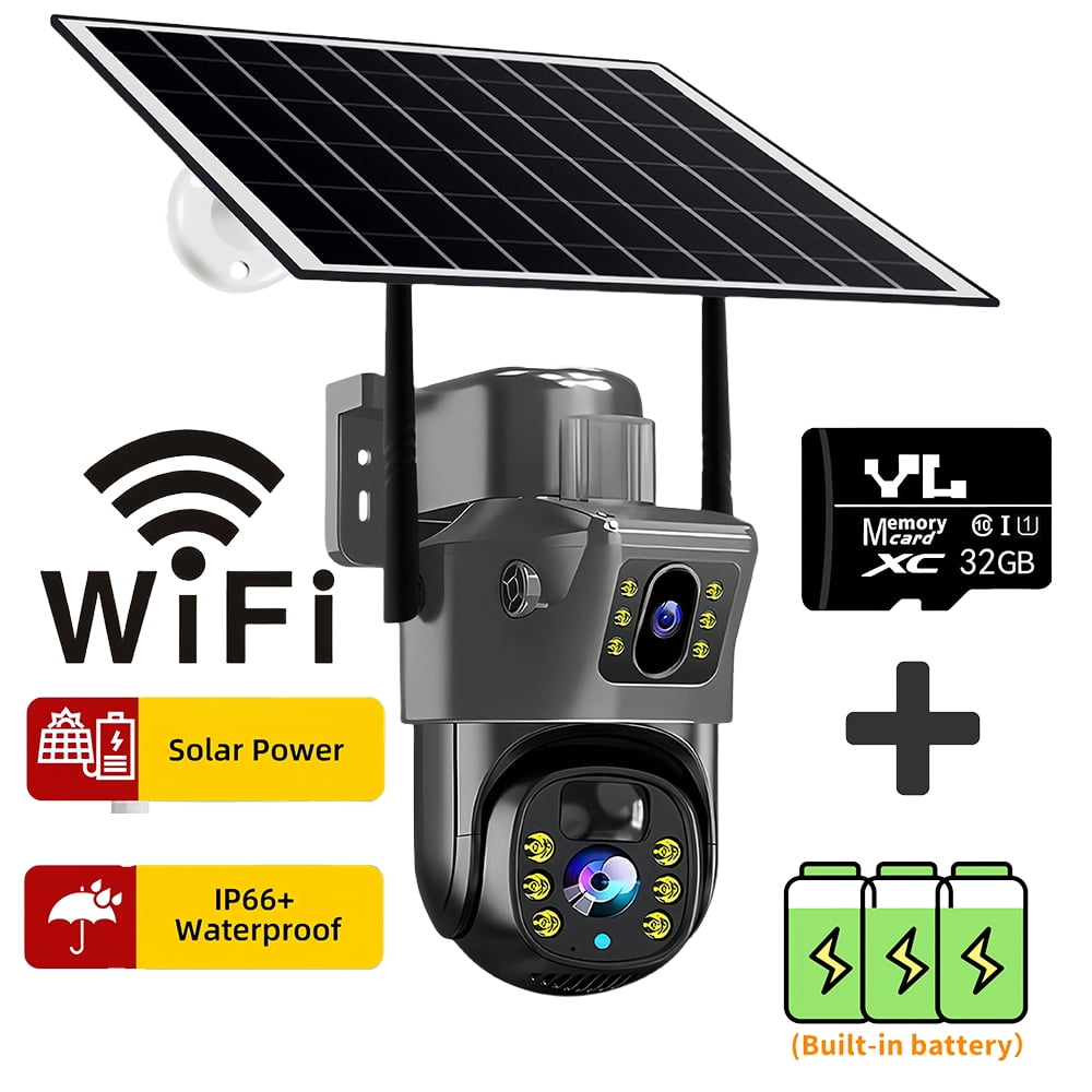 Outdoor 8MP Solar Camera 4G SIM Dual Lens Wifi Wireless IP PIR HD Night ...