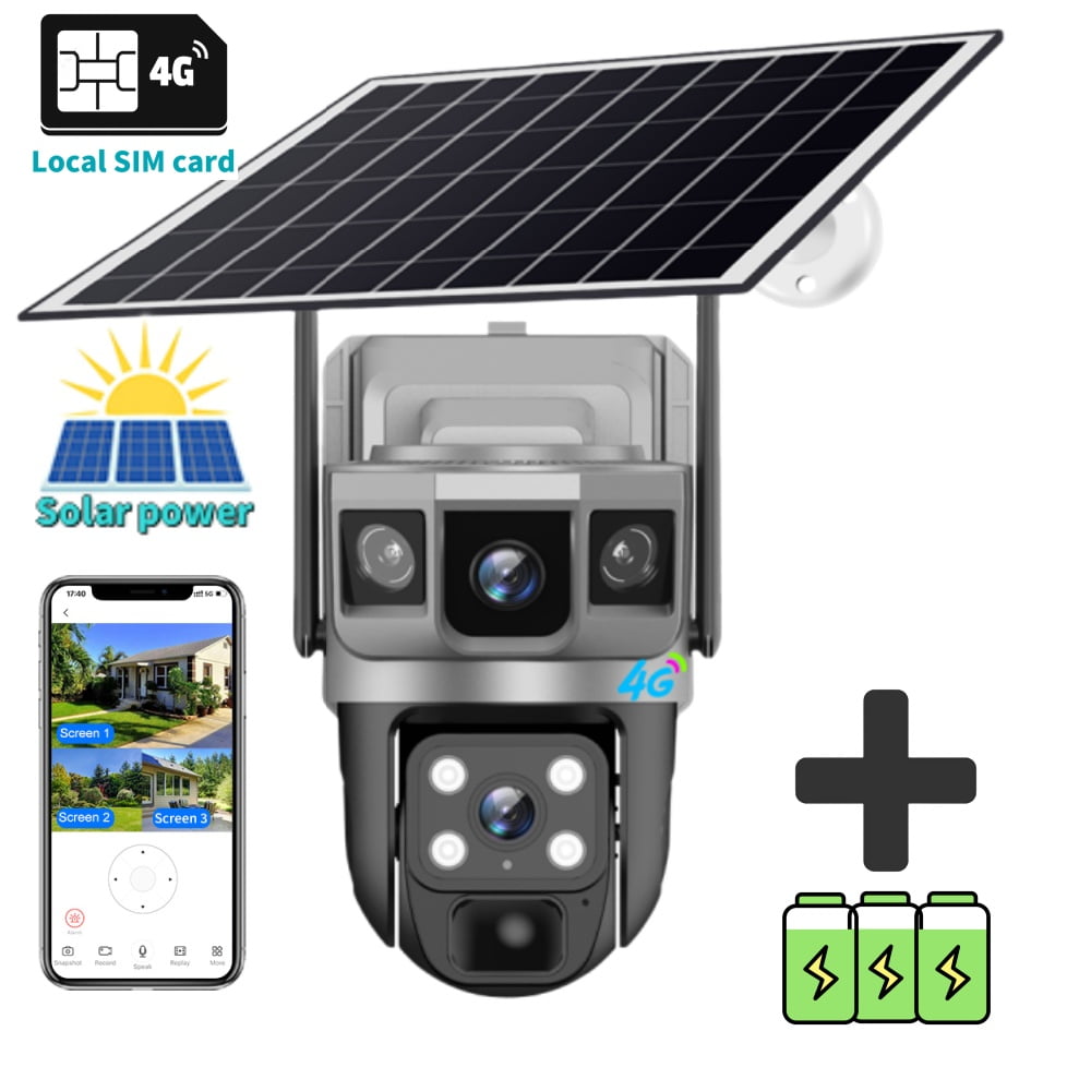 V380Pro Solar Camera 4G Sim Card Camera Triple Screen WiFi Network ...