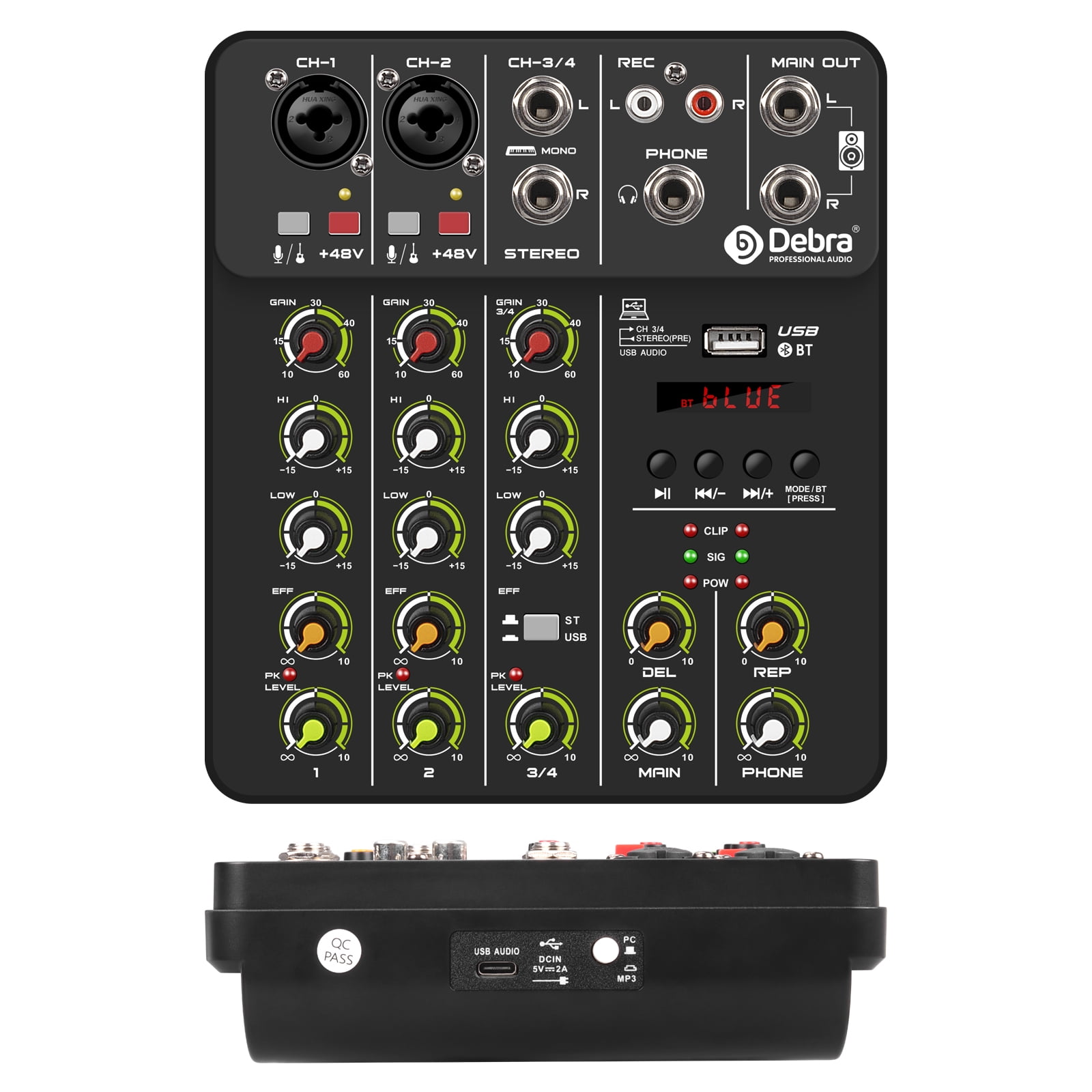 V4 Mixer DJ Controller Mixer, 5.0 Bluetooth 48V Phantom Power, Low ...