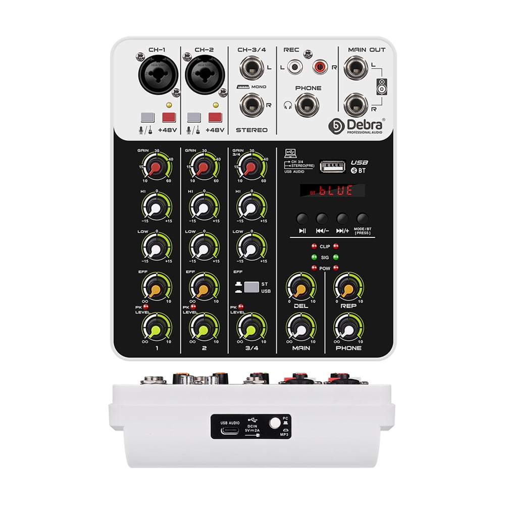 V4 Mixer DJ Controller Mixer, 5.0 Bluetooth 48V Phantom Power, Low ...