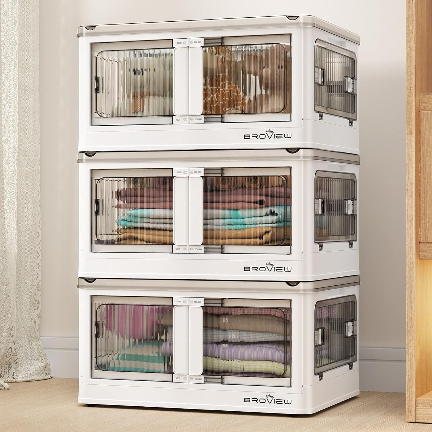 V5 25 Gal Plastic Storage Bins with Lids Stackable Collapsible Storage ...