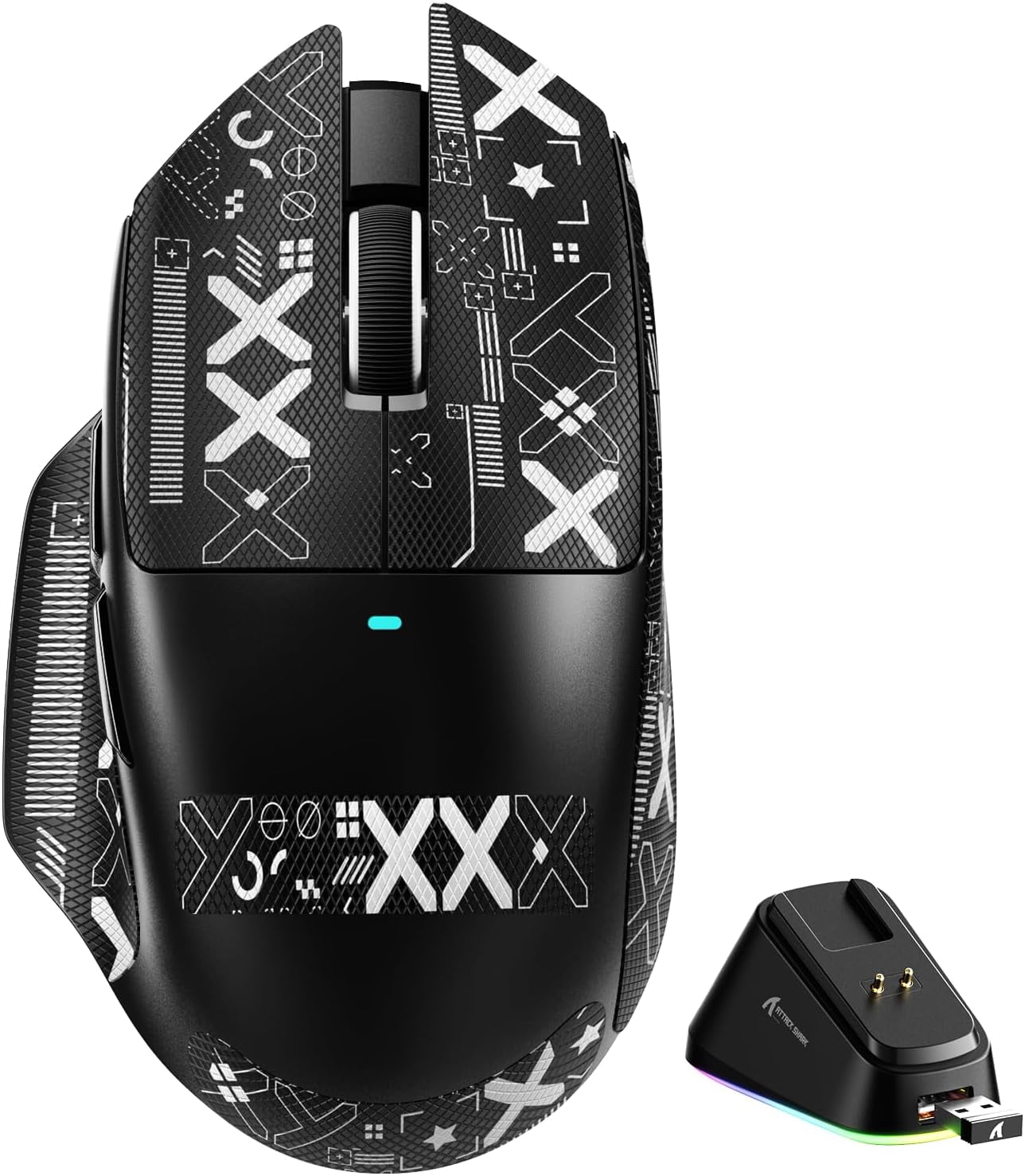 V6 65g Superlight Gaming with Dock,BT/2.4GHz /Wired 1K Polling,PixArt ...