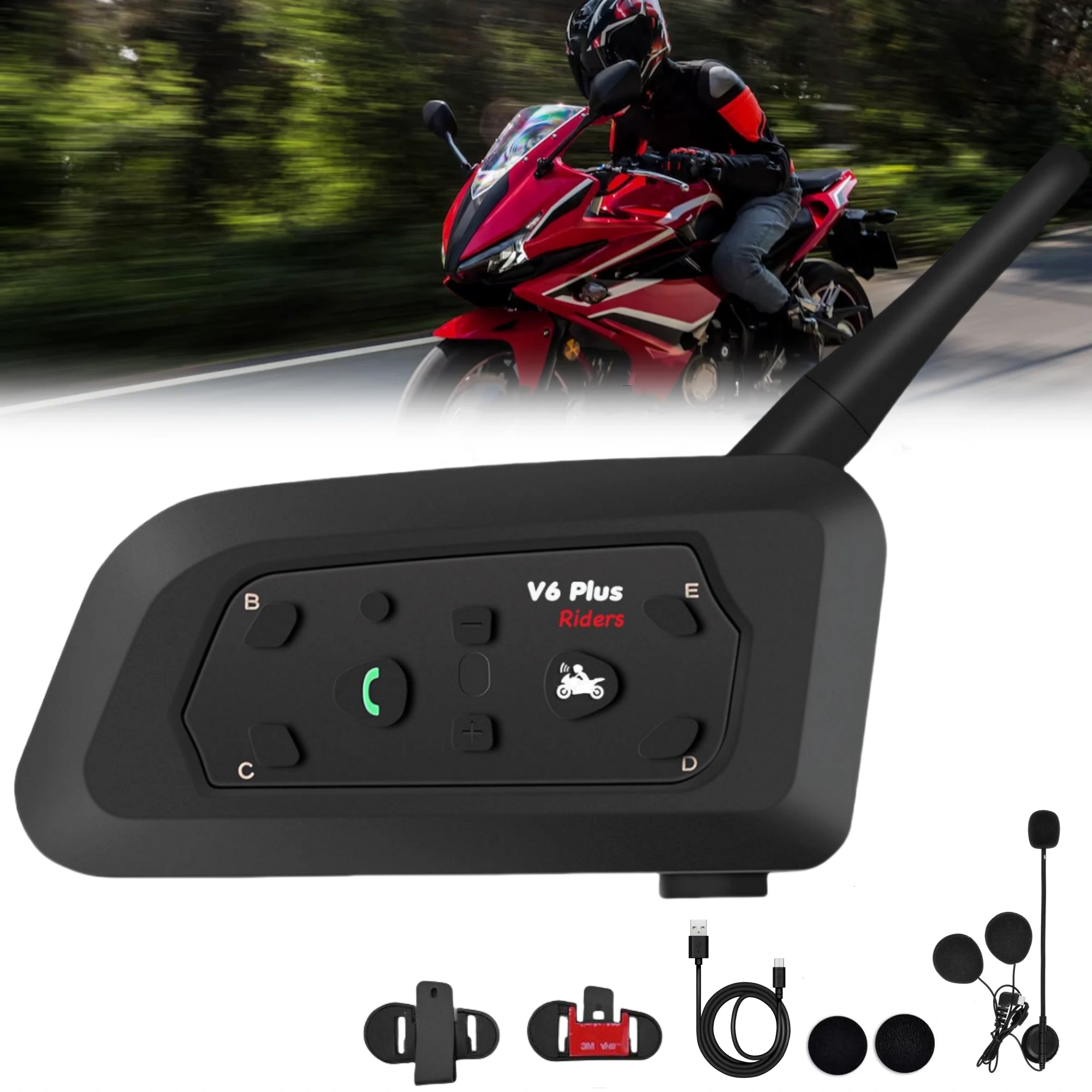 V6 Motorcycle Helmet Bluetooth Intercom, Upgraded Bluetooth 5.1 ...