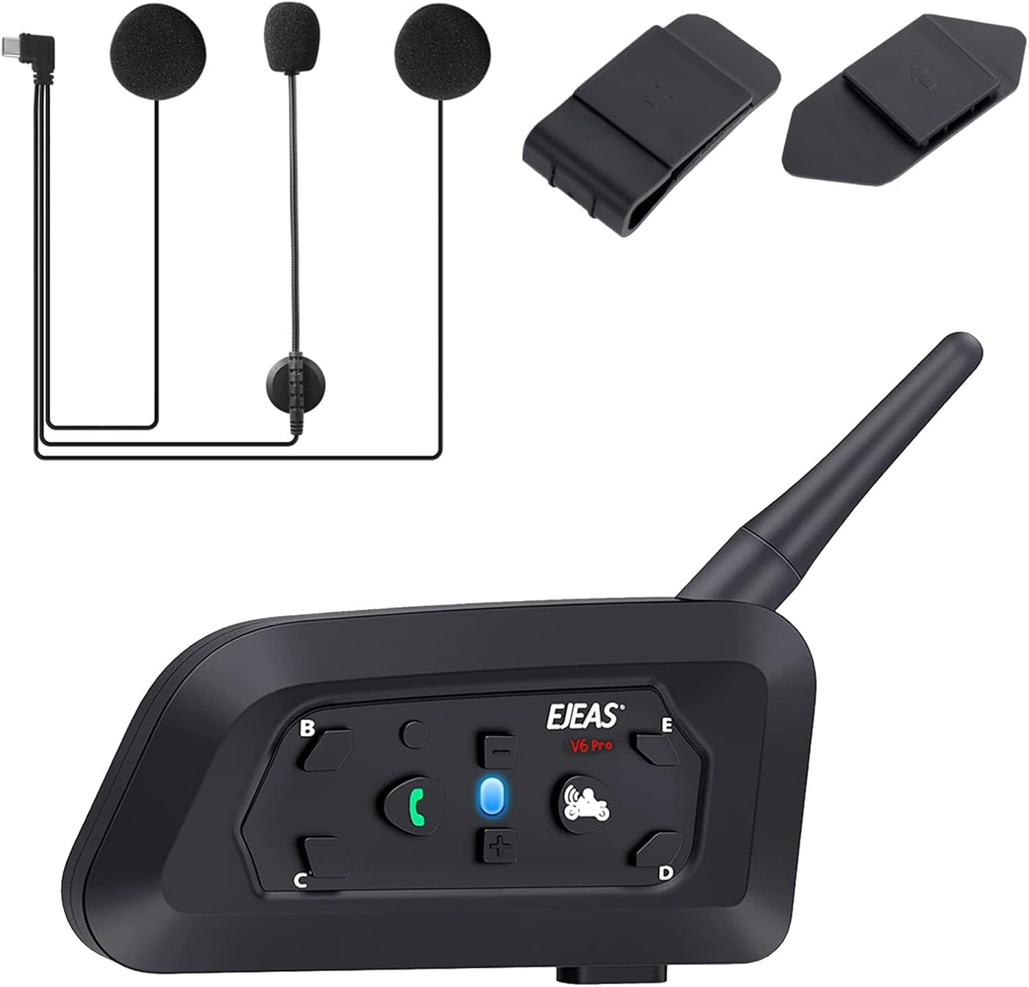 V6 Pro Motorcycle Helmet Bluetooth Intercom 1200M 2 People Full Duplex ...