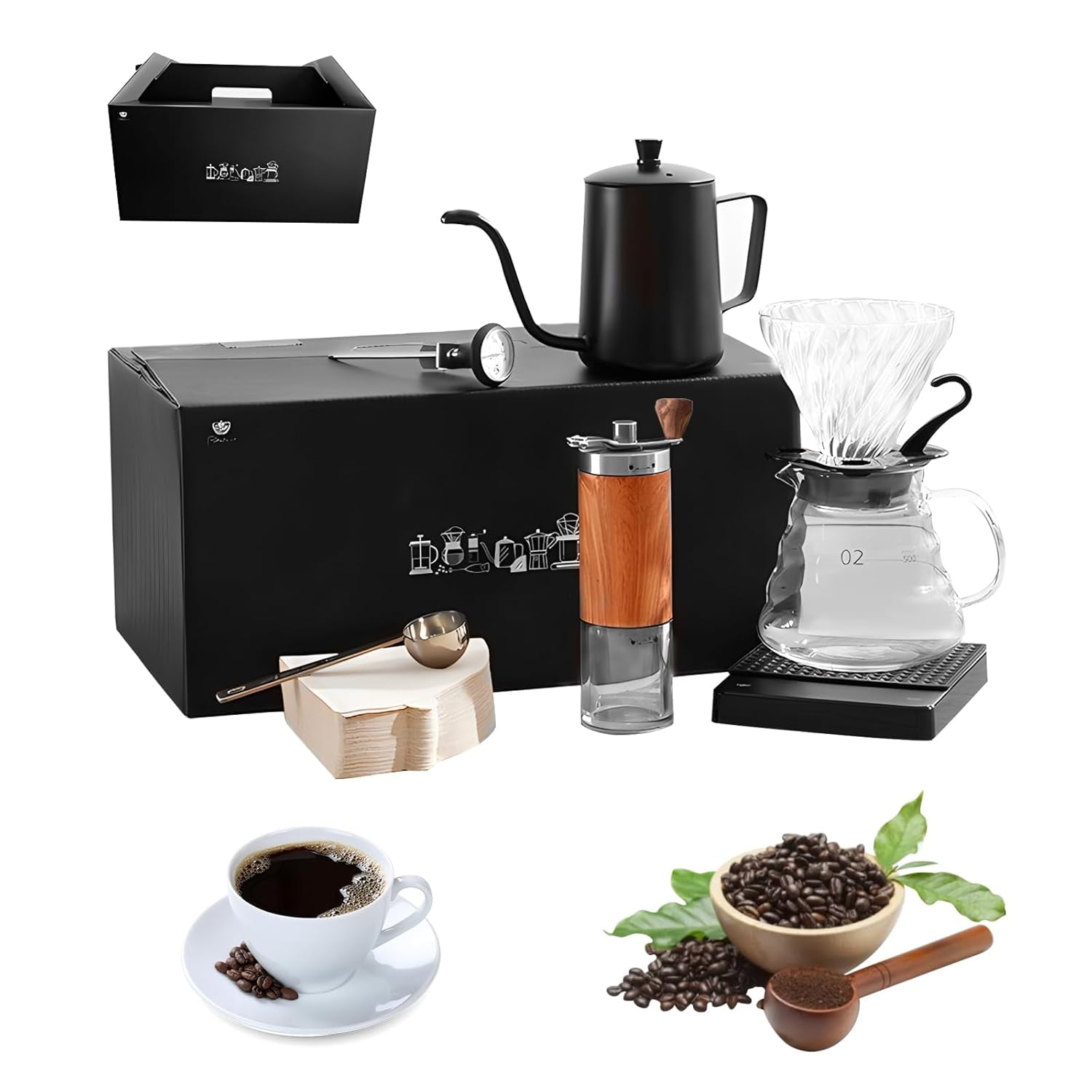 V60 Pour Coffee Maker Set 8 Pieces Coffee Drip Kit Professional Tools ...