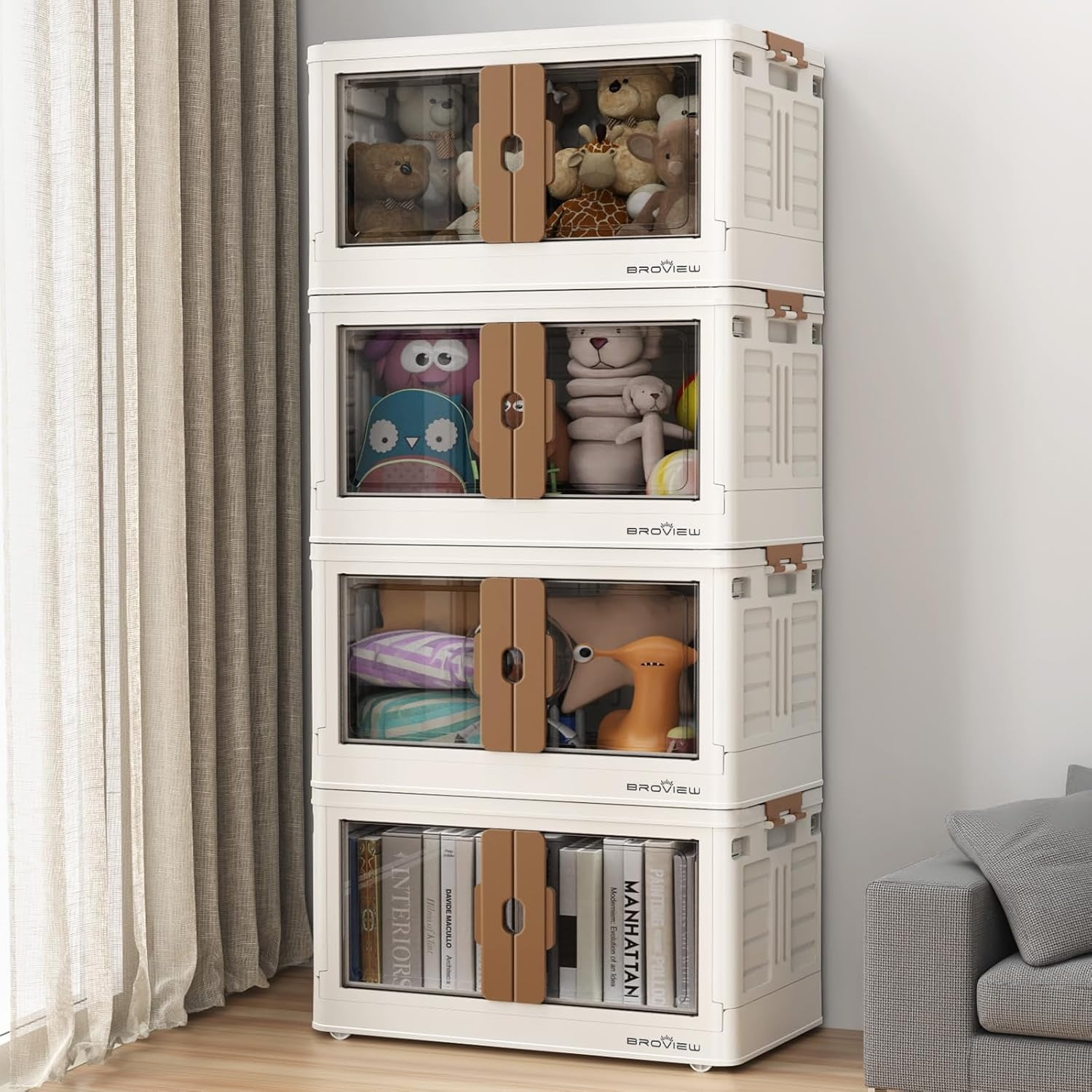 V7 4 Pack Stackable Bins 416QT 104 Gal Closet Organizers and with Doors ...