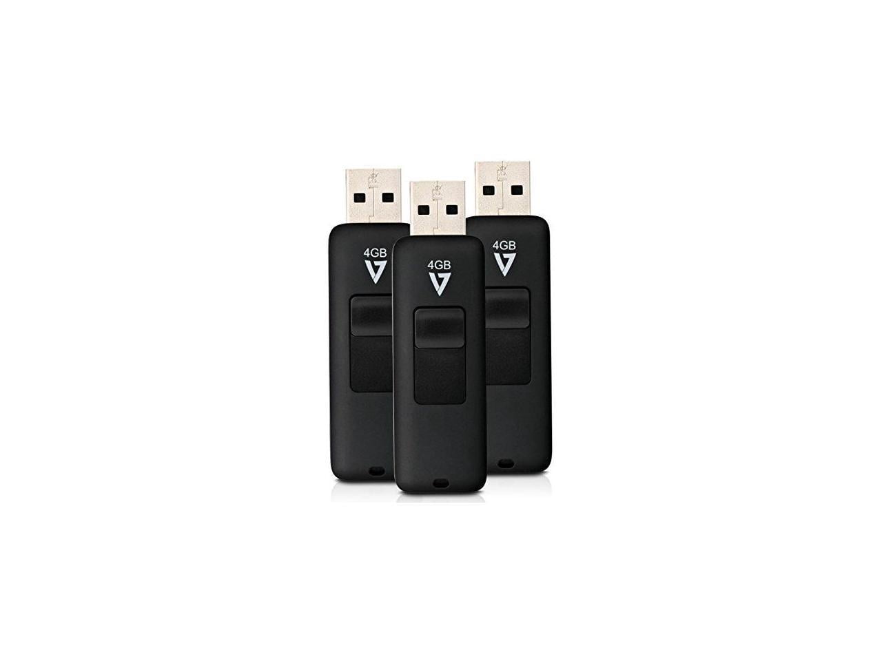 V7 3-Pack 4GB USB 2.0 Flash Drives, Black, Retractable Connector ...