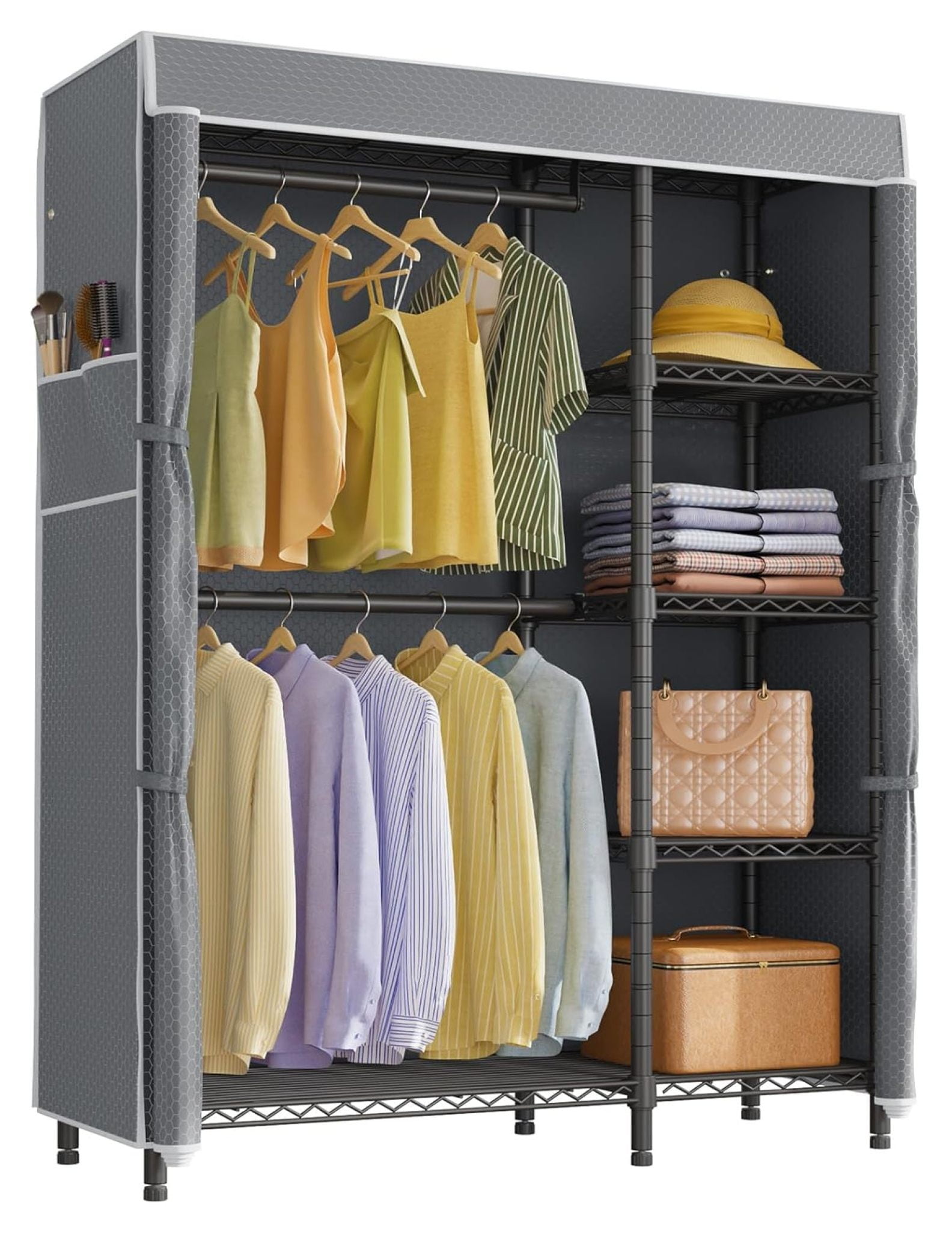 V7C Basic Garment Rack with Cover Portable Closets for Hanging Clothes ...