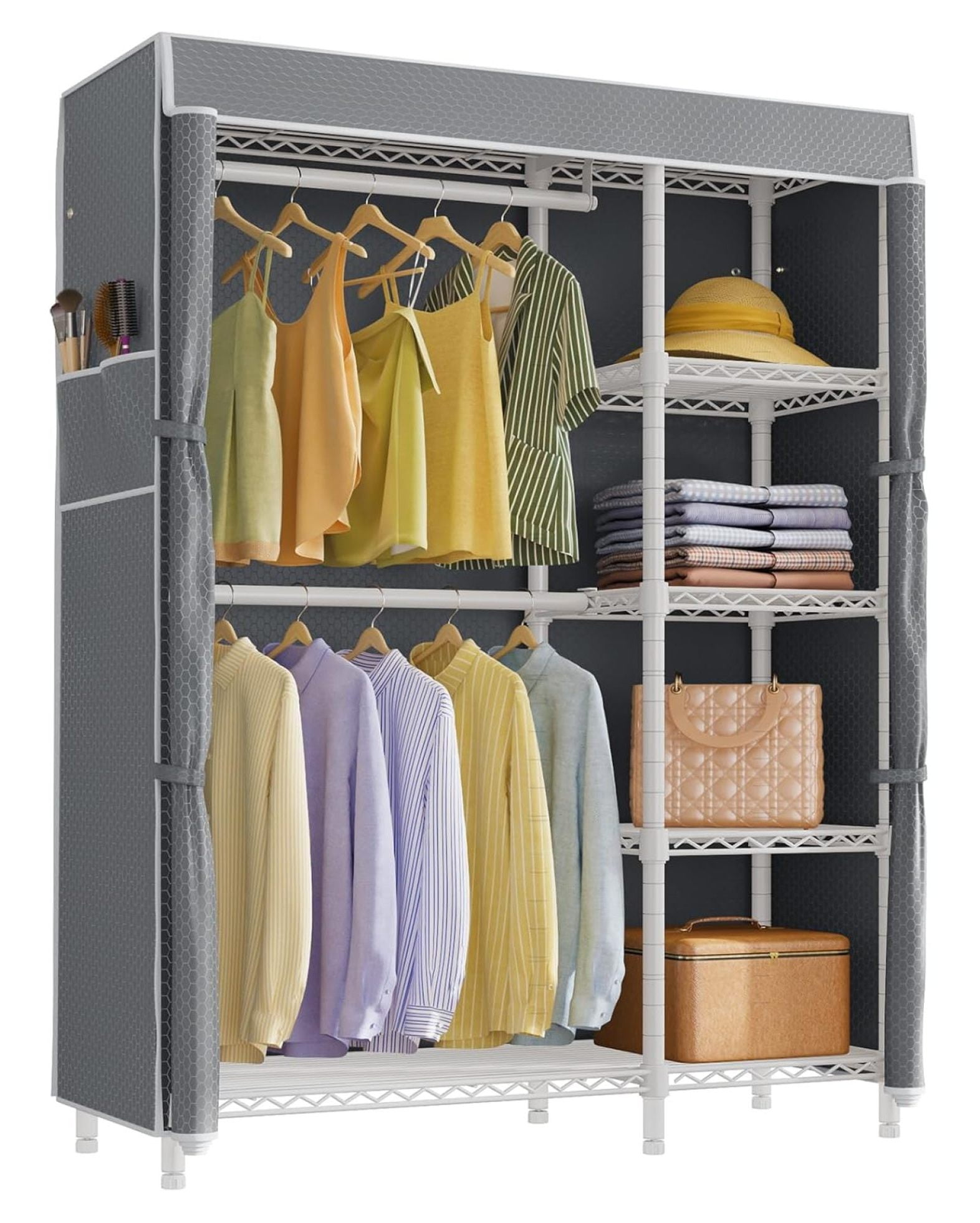 V7C Basic Garment Rack with Cover Portable Closets for Hanging Clothes ...
