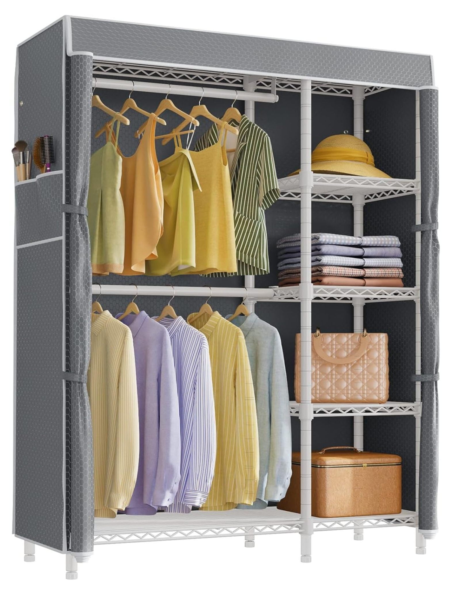 V7C Basic Garment Rack with Cover Portable Closets for Hanging Clothes ...