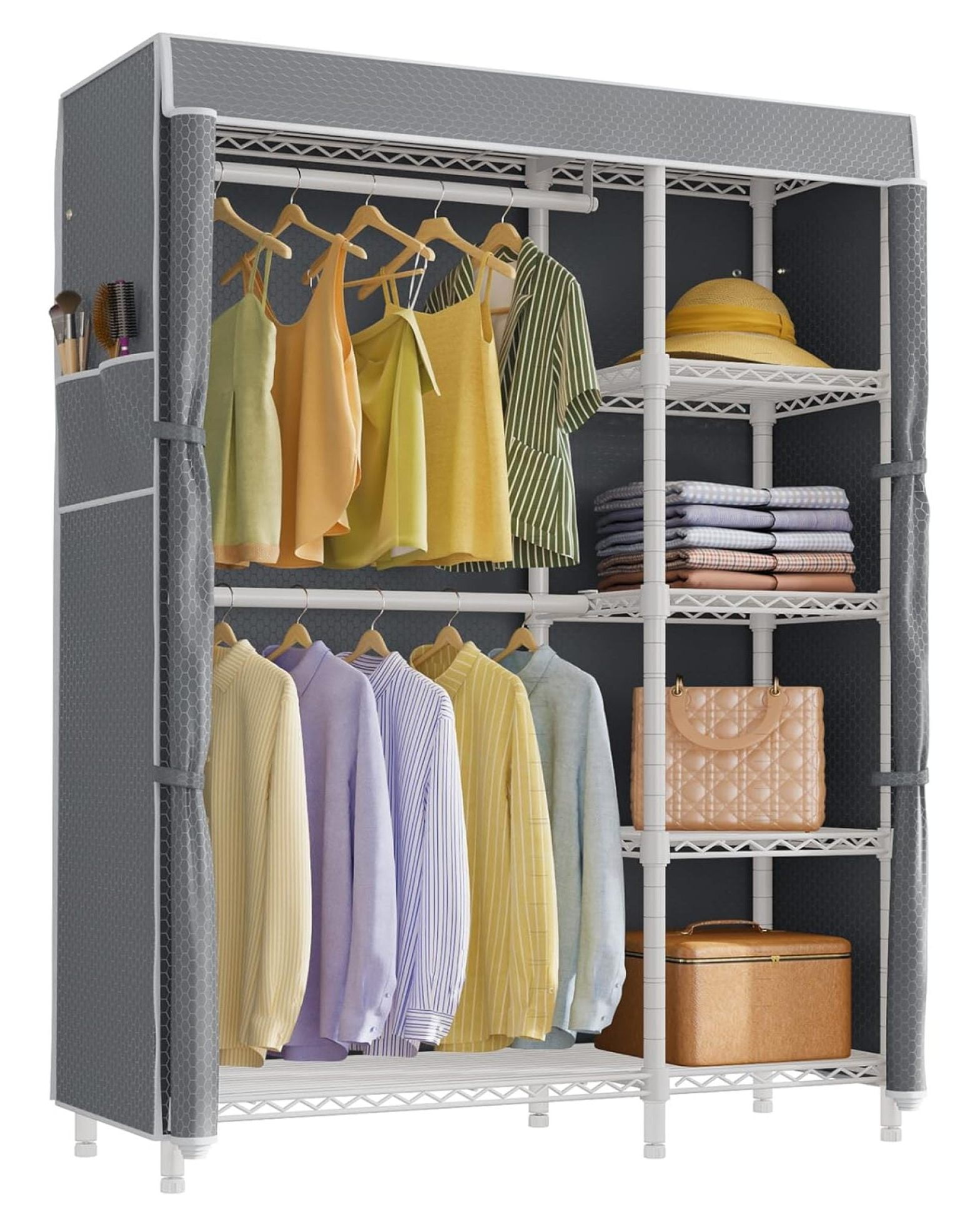 V7C Basic Garment Rack with Cover Portable Closets for Hanging Clothes ...