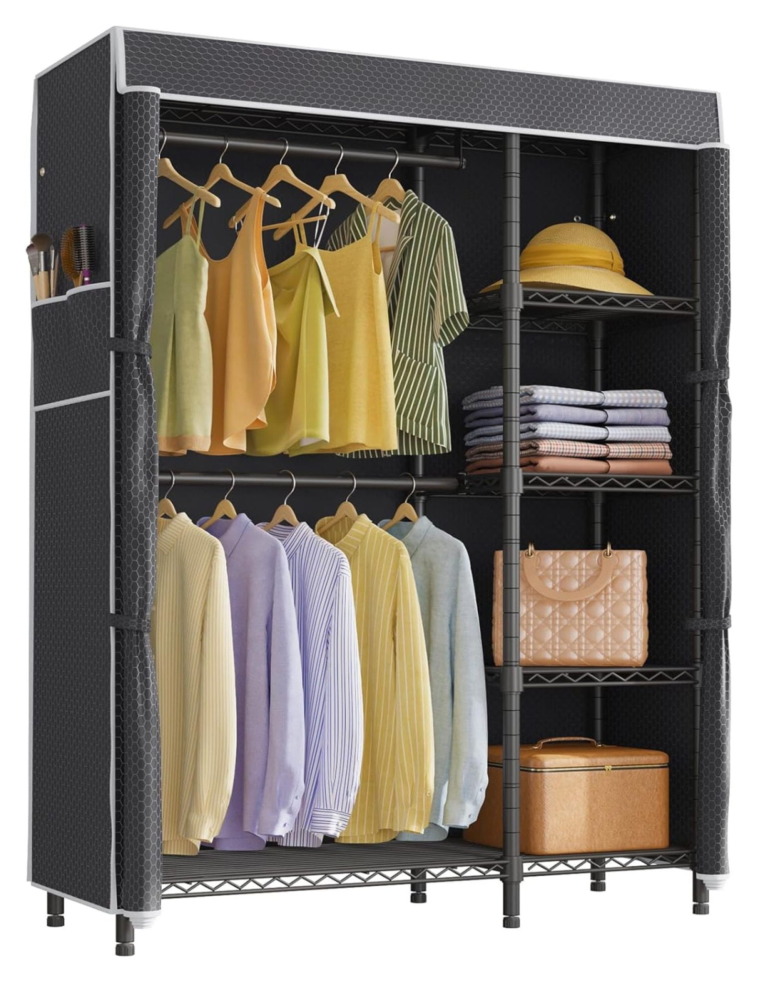 V7C Basic Garment Rack with Cover Portable Closets for Hanging Clothes ...
