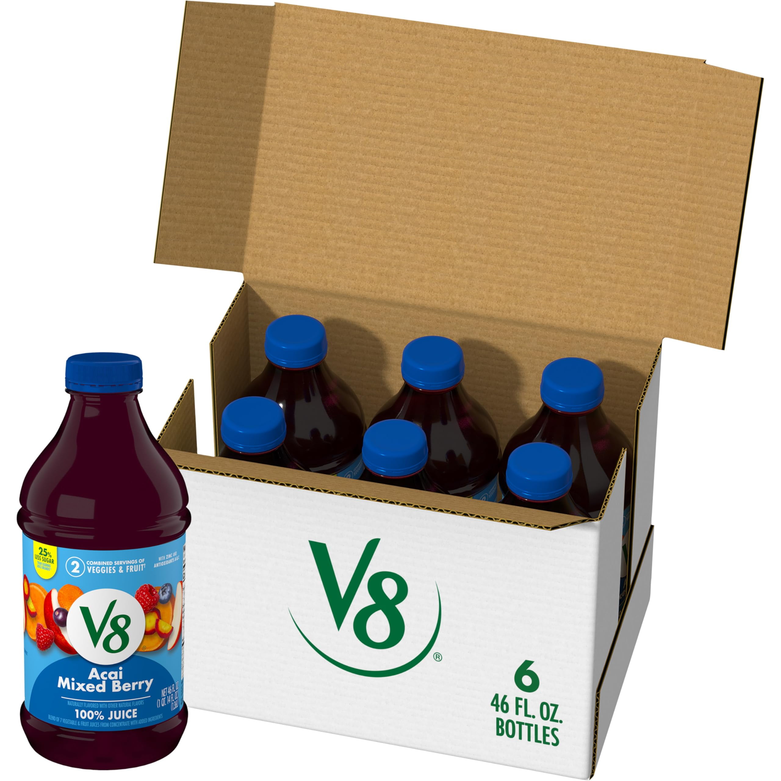V8 Acai Mixed Berry 100% Fruit and Vegetable Juice, 46 fl oz Bottle (6 ...
