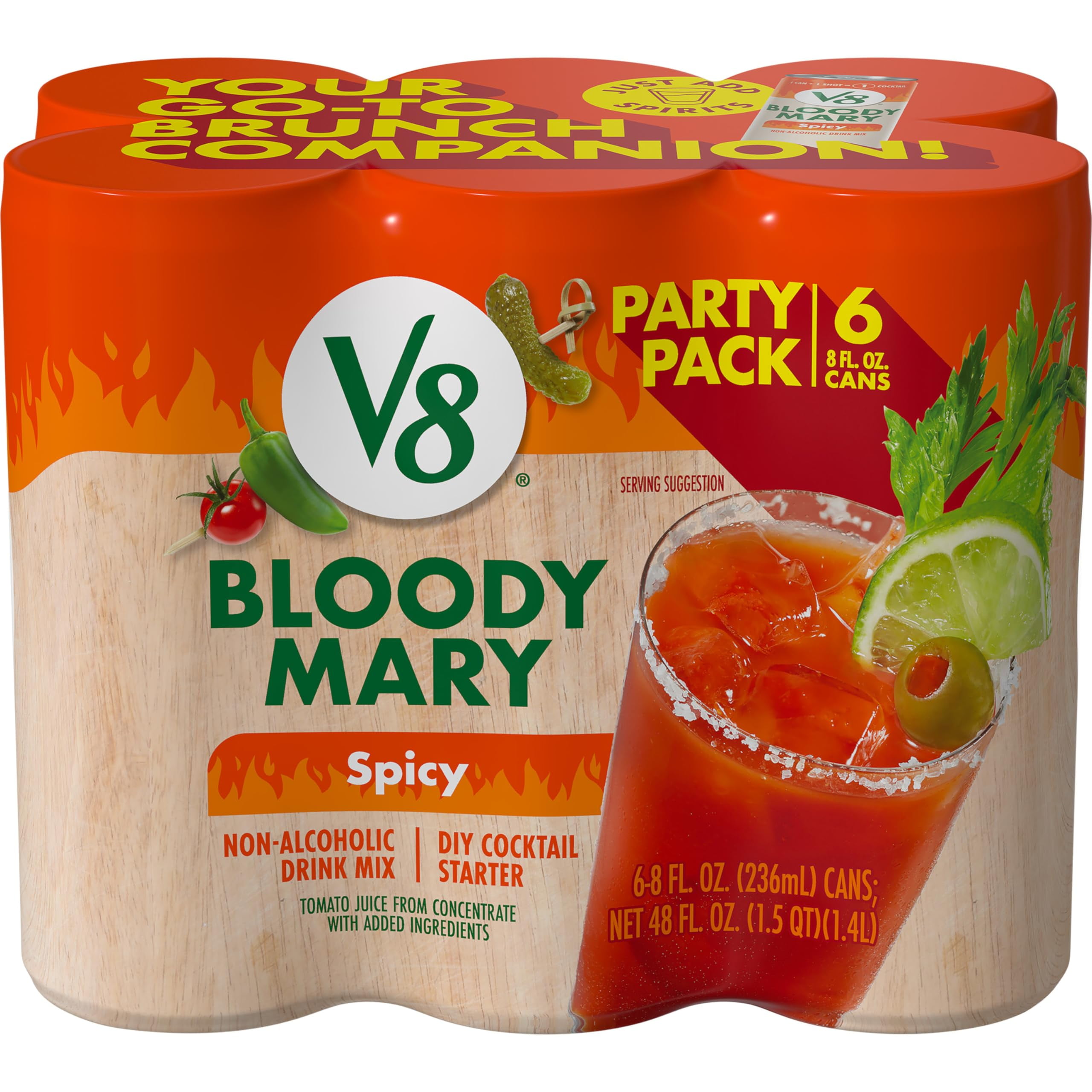 V8 Bloody Mary Spicy Mix, 8 fl oz Can (Pack of 6) - Walmart.com