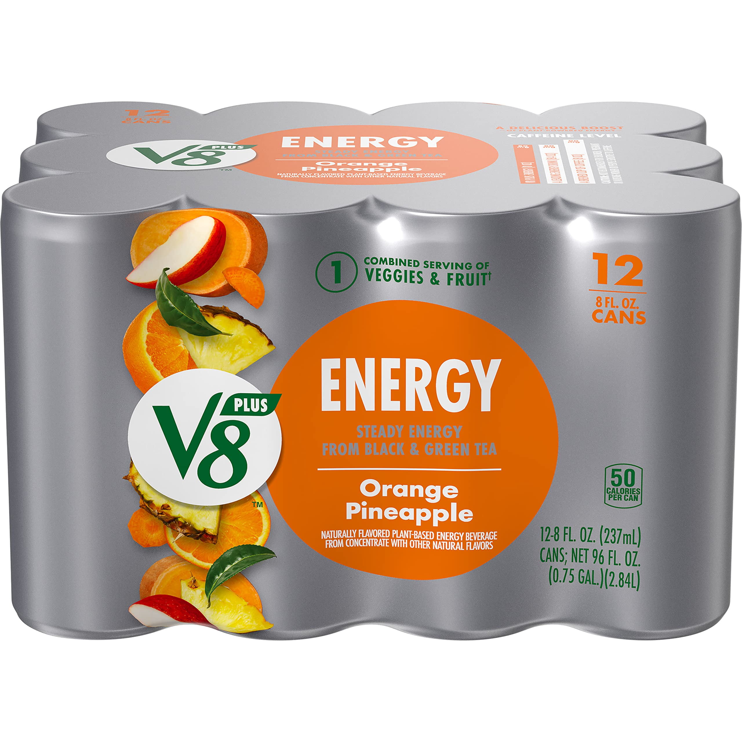 V8 +ENERGY Orange Pineapple Energy Drink, Natural Energy, Non-GMO, 8 fl ...