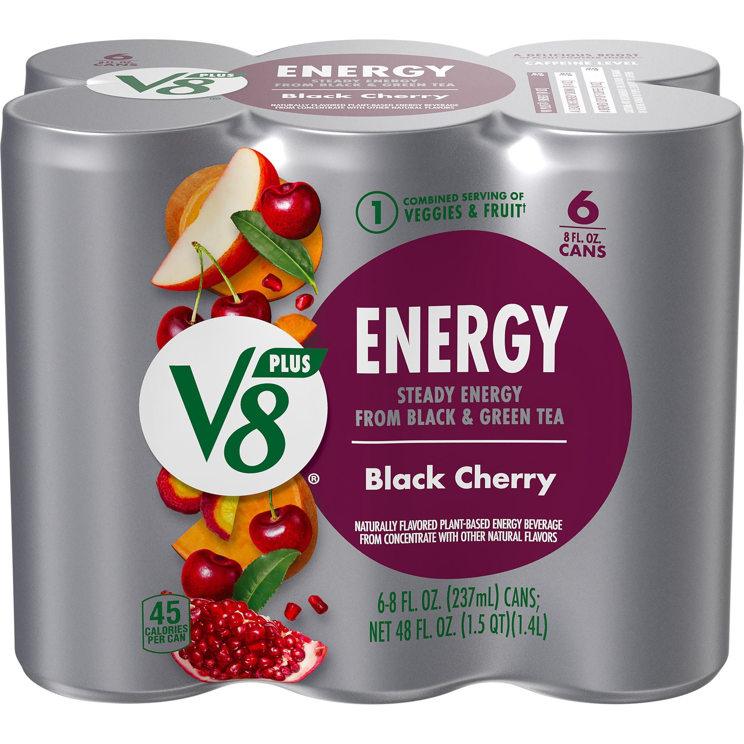 V8 Juice, Energy Drink, Black Cherry 6pk, Plant-Based Caffeine ...
