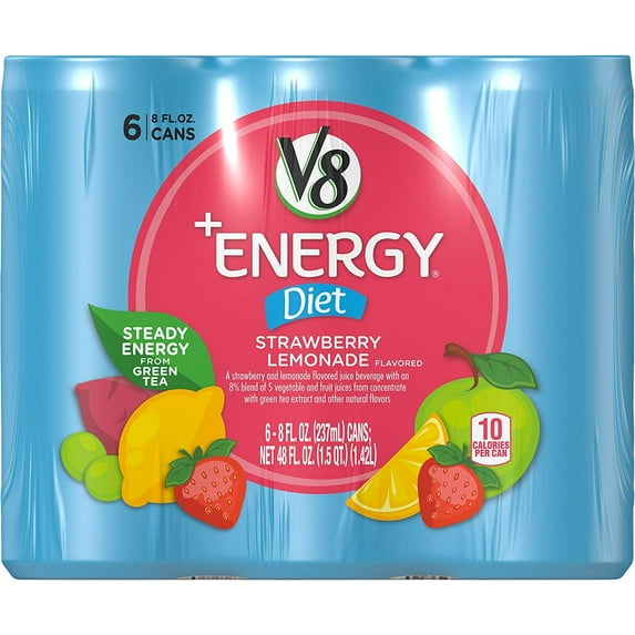 V8 +Energy Diet Strawberry Lemonade 6 - 8 Oz Cans (Pack Of 2) - Walmart.com