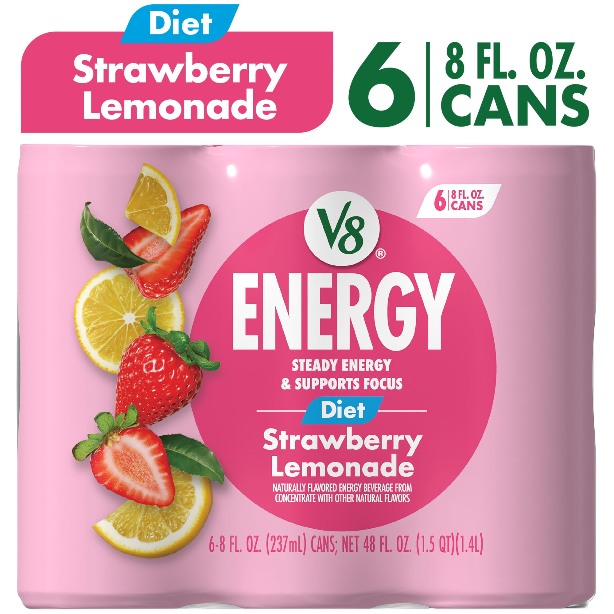 V8 Juice, Energy Drink, 8 fl oz Can, Strawberry Lemonade, 6 Pack ...