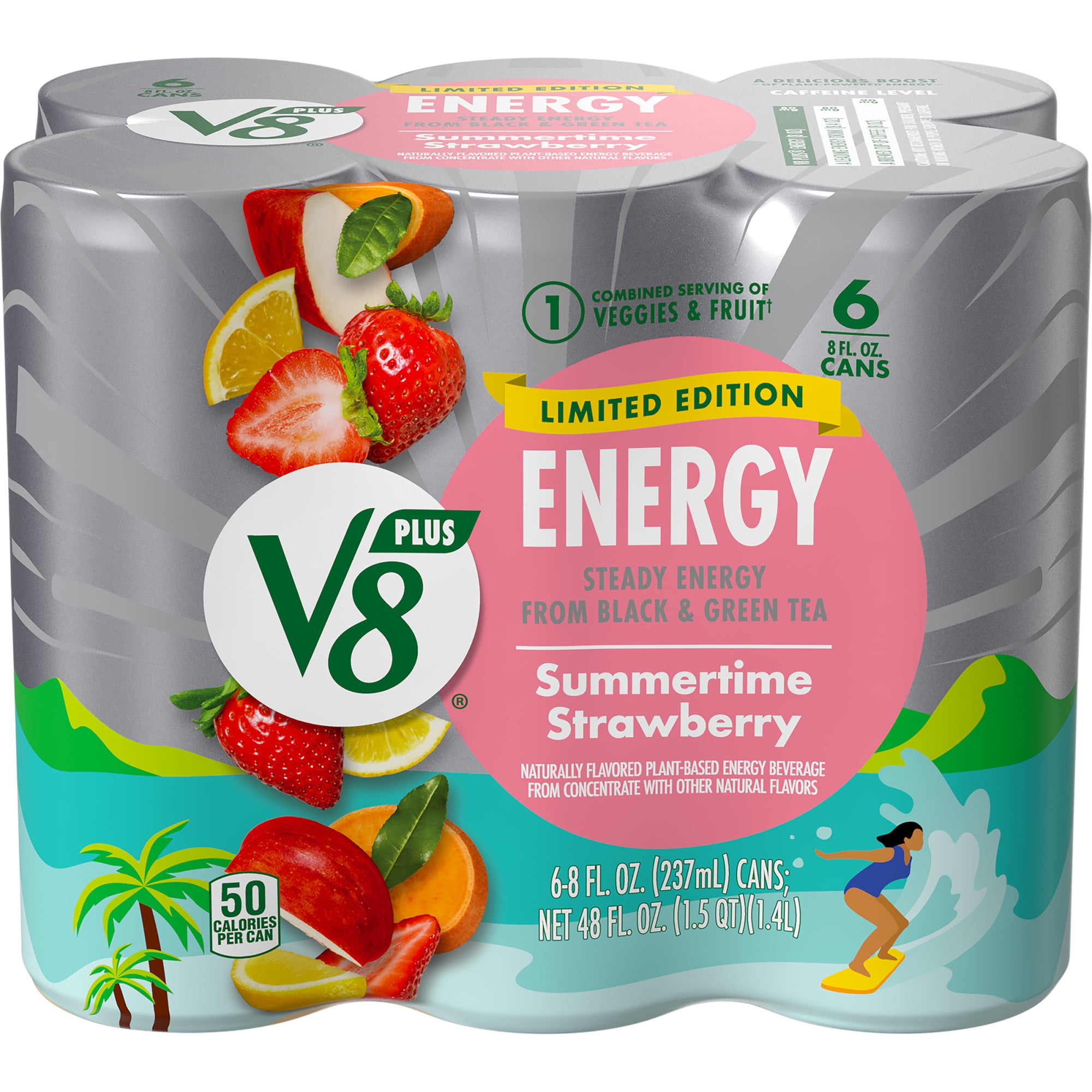 V8 +Energy Limited Edition Strawberry Lemon Flavor Energy Drink, 6 ...