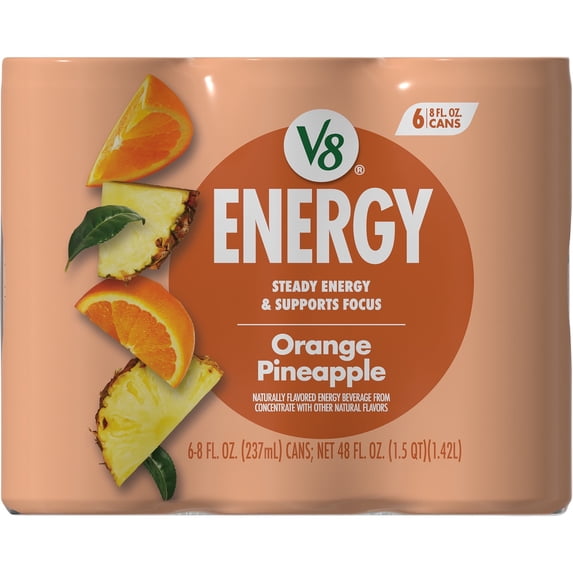 V8 Energy Orange Pineapple Energy Drink, Can, 6 Pack 8 fl oz - Walmart.com