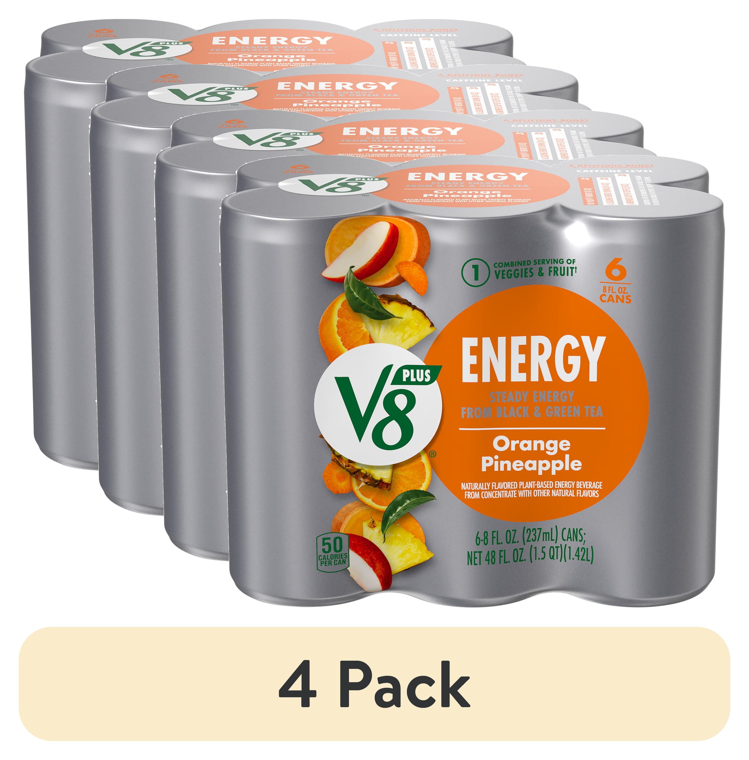 (4 pack) V8 +Energy Orange Pineapple Juice Energy Drink, 8 fl oz Can, 6 ...
