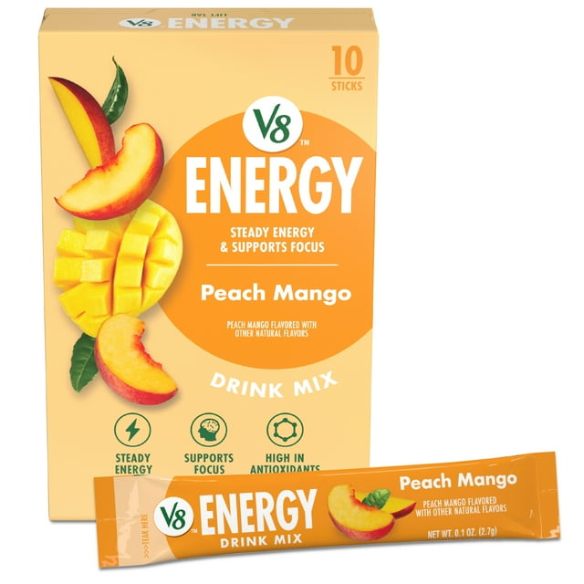 V8 Energy Peach Mango Energy Drink Powder, .10 oz Packet (10 Count ...