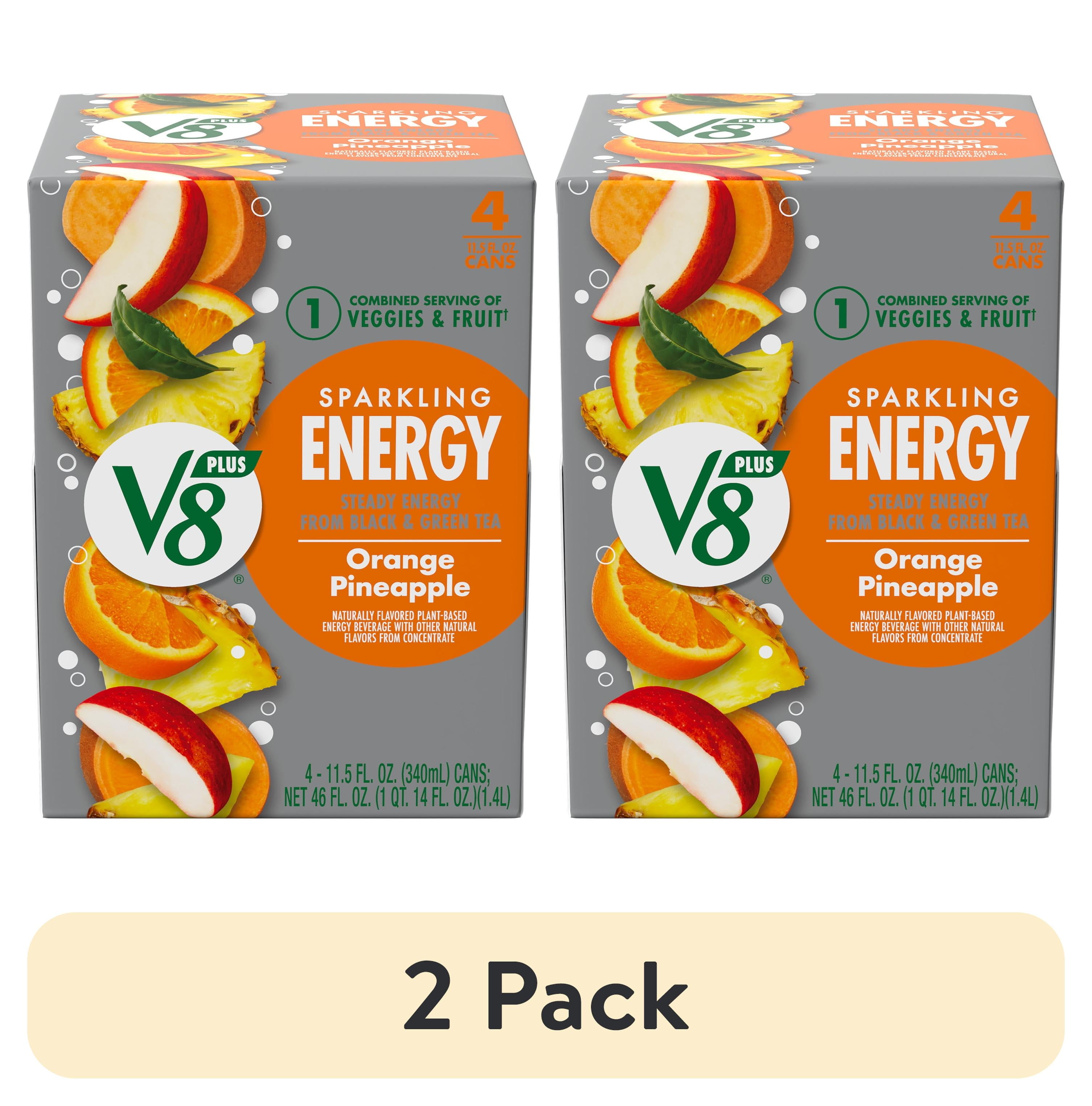 (2 pack) V8 +Energy Sparkling Orange Pineapple Juice Energy Drink, 11.5 ...