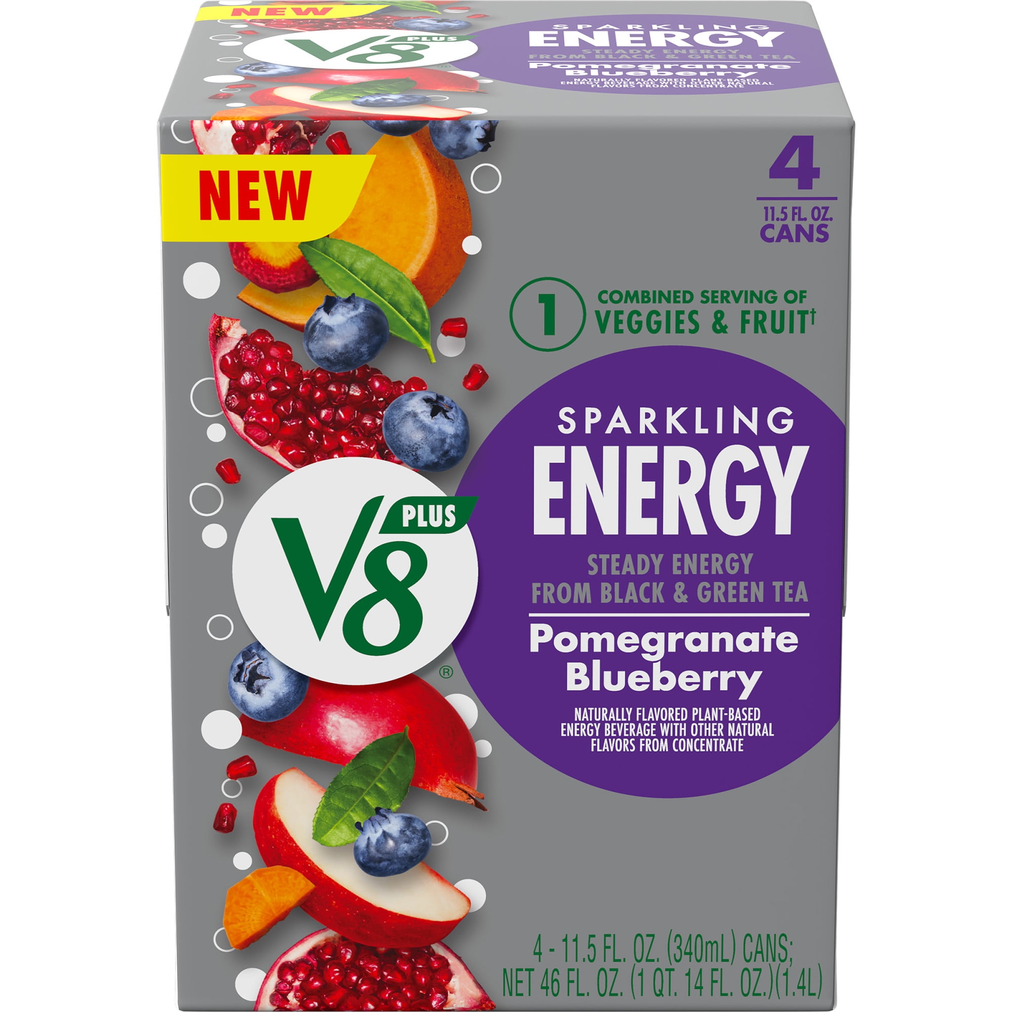 V8 +Energy Sparkling Pomegranate Blueberry Juice Energy Drink, 11.5 fl ...