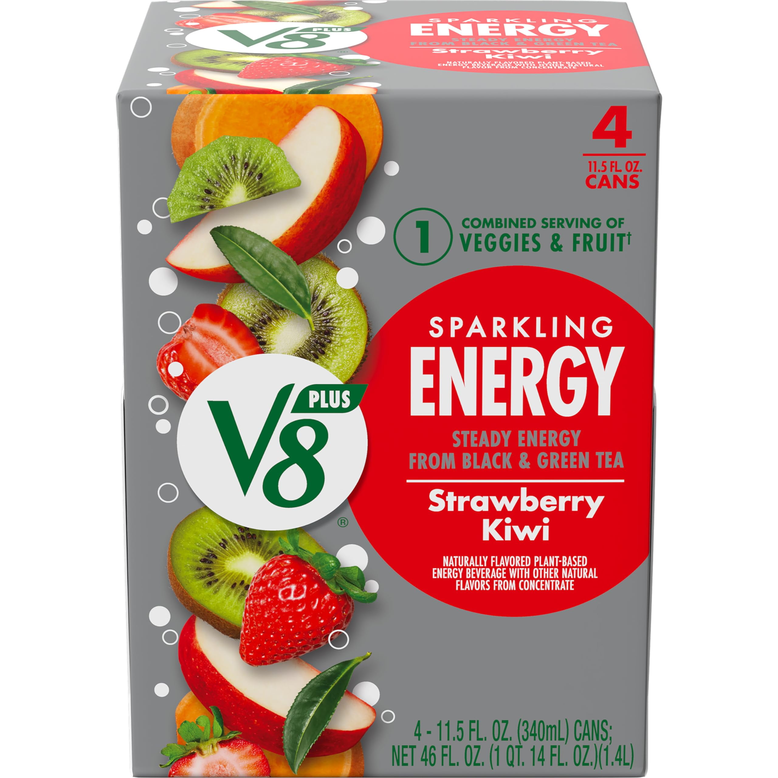 V8 +Energy Sparkling Strawberry Kiwi Juice Energy Drink Can 4 pk / 11.5 ...