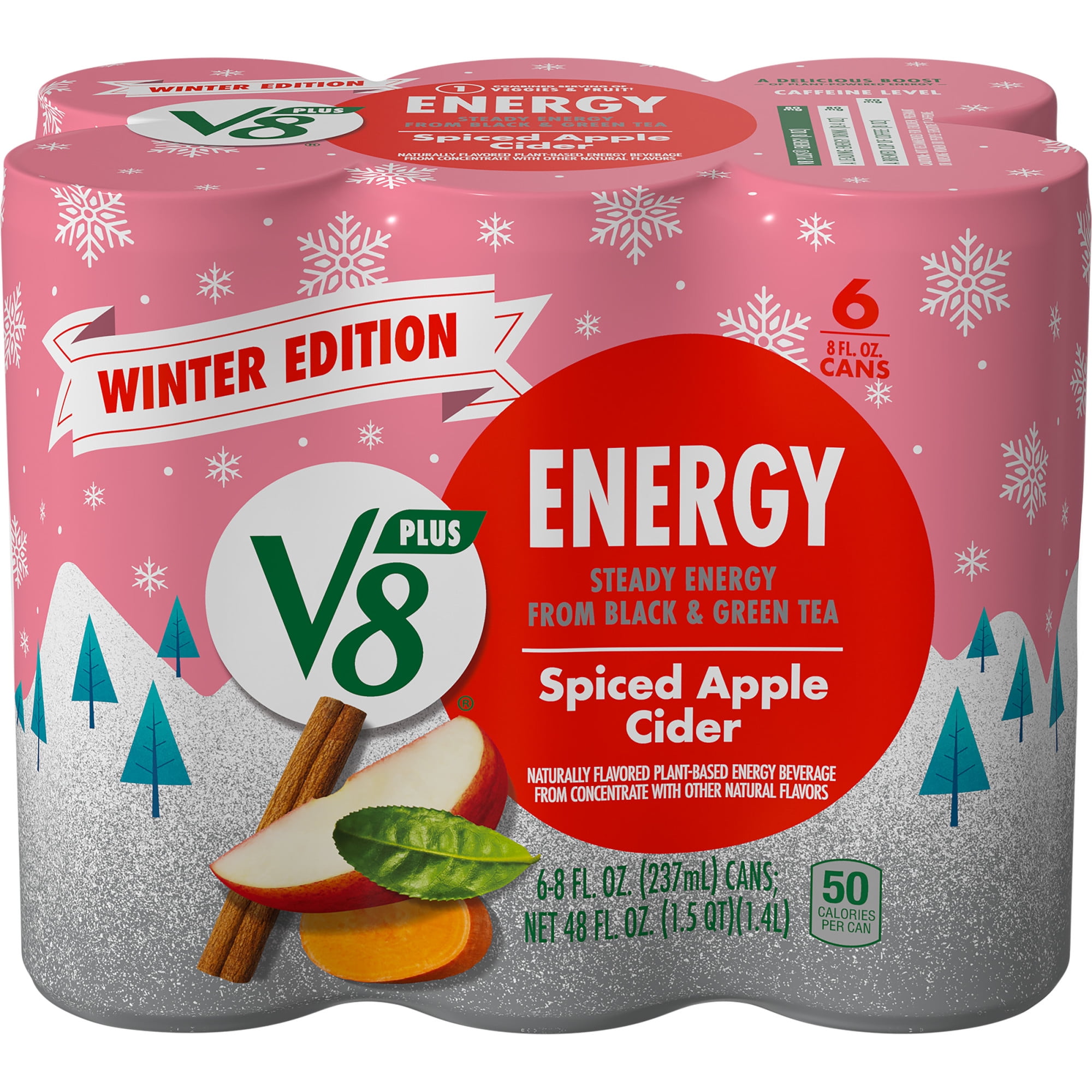 V8 +Energy Spiced Apple Cider Juice Energy Drink, 8 fl oz Can, 6 Count ...