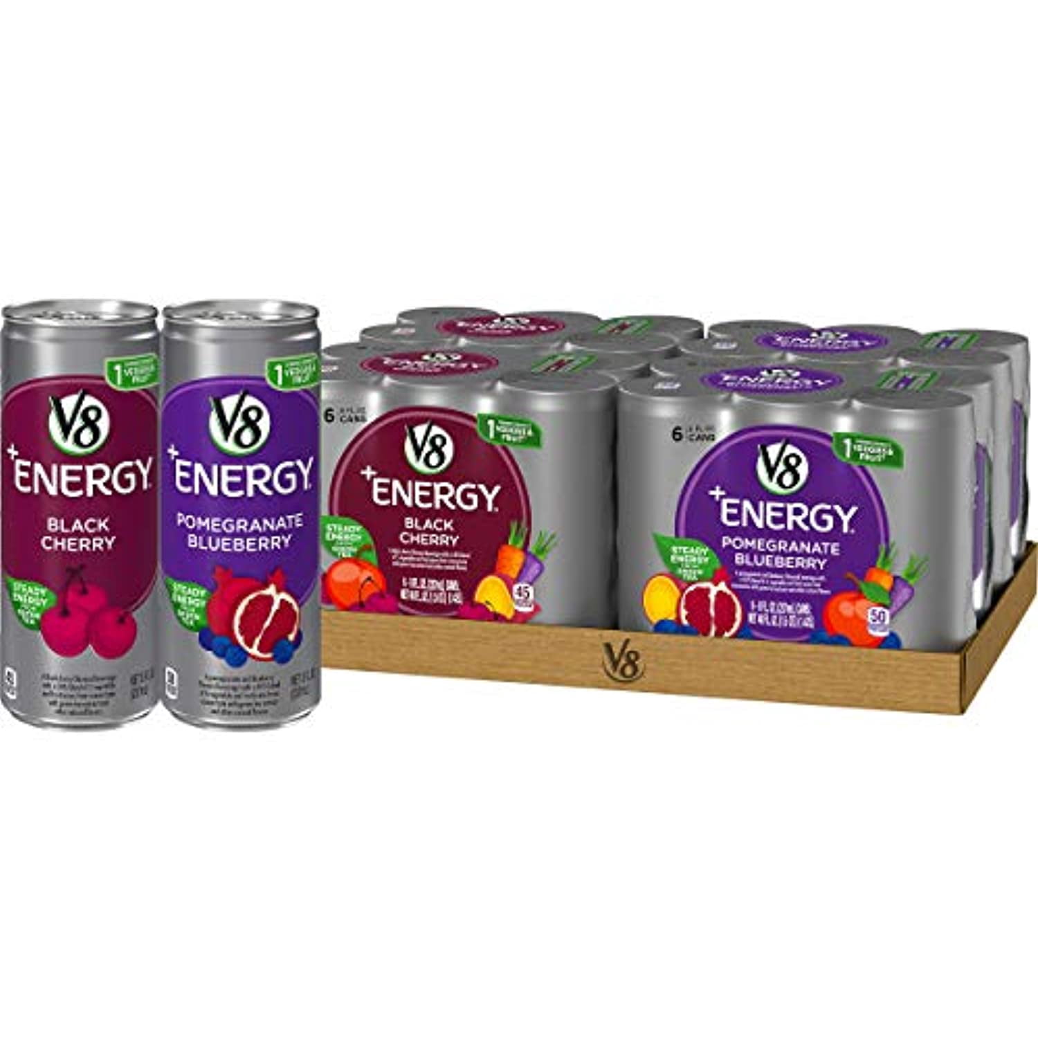 V8 +Energy Variety Pack, Healthy Energy Drink, Black Cherry And ...