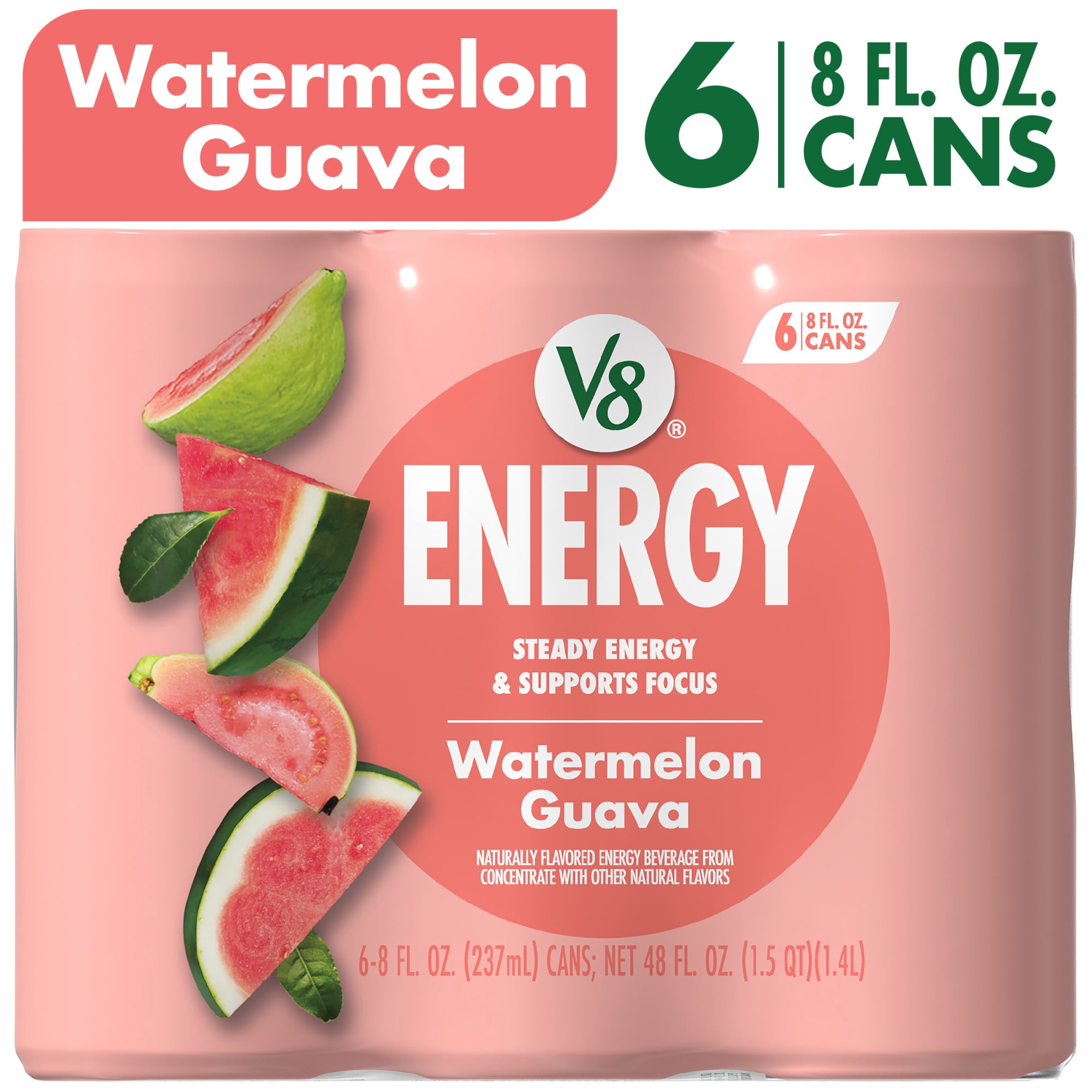 V8 Juice Watermelon Guava Energy Drink, 8 fl oz Can, Supports Focus and ...