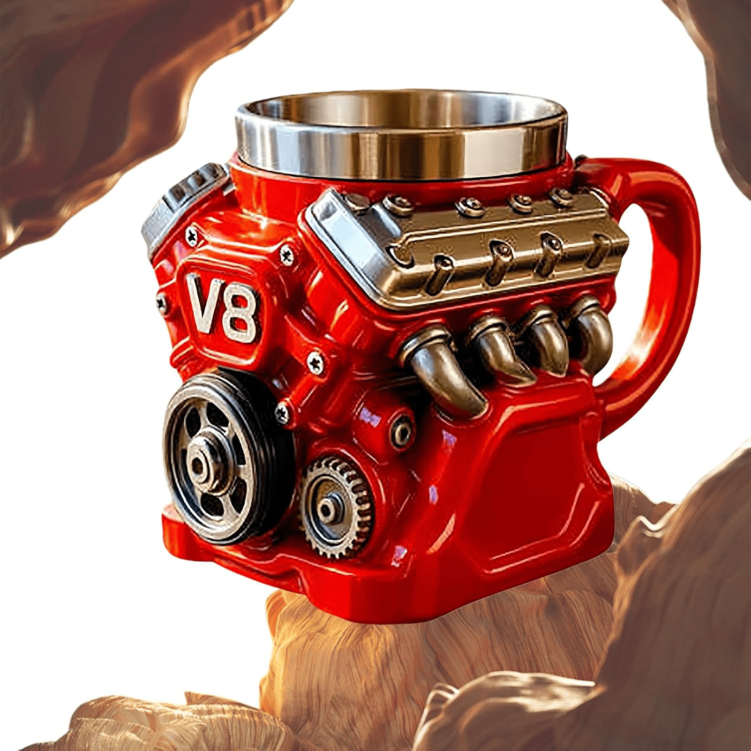 V8 Engine 3D Coffee Mug, Stainless Steel Lined Resin Mechanical ...