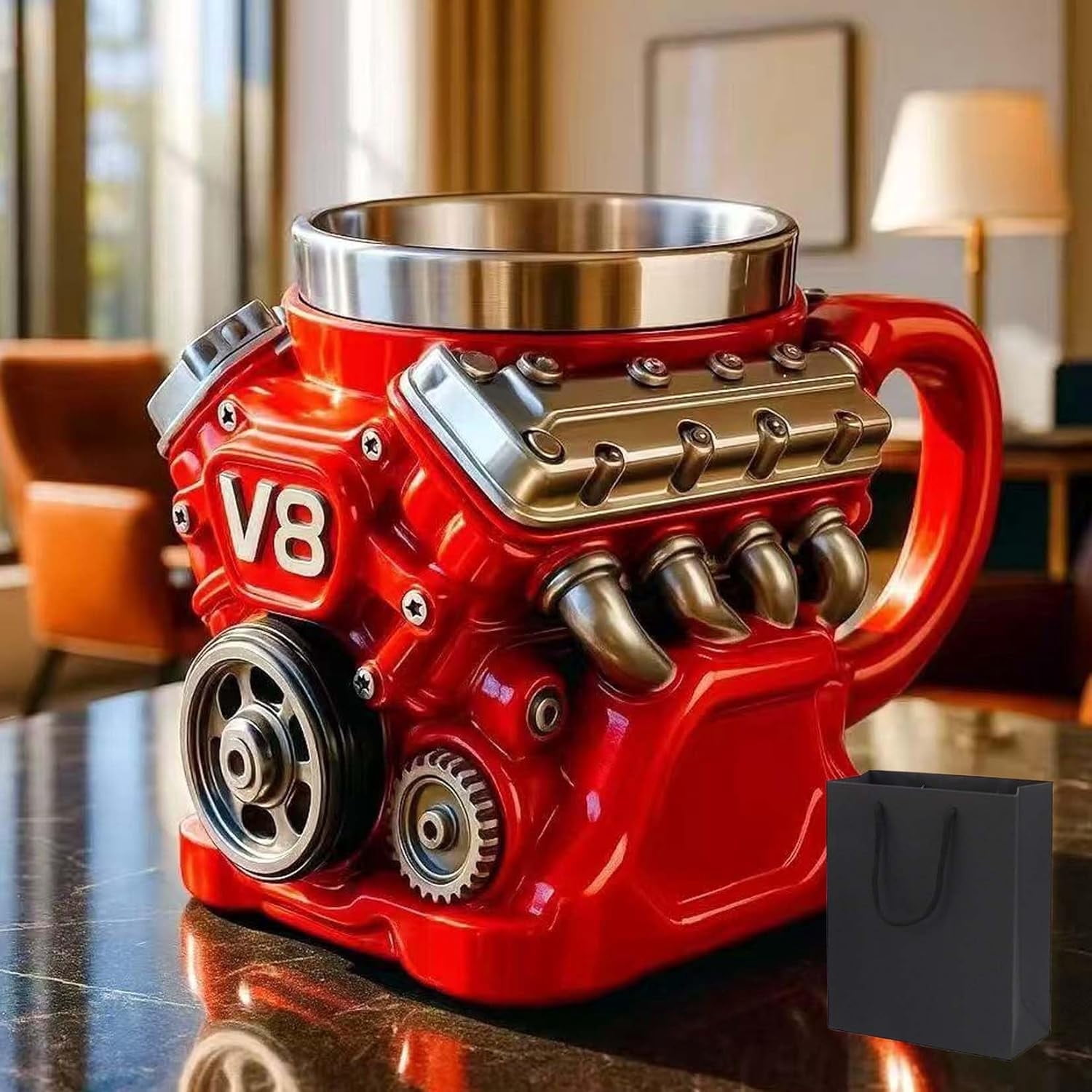 V8 Engine Coffee Mug, Engine Themed Coffee Mug, 3D Retro Stainless ...