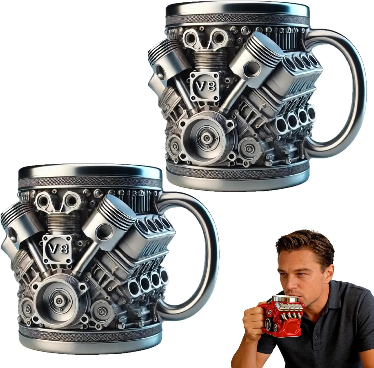 V8 Engine Coffee Mug, Engine Themed Stainless Steel Coffee Cup with ...