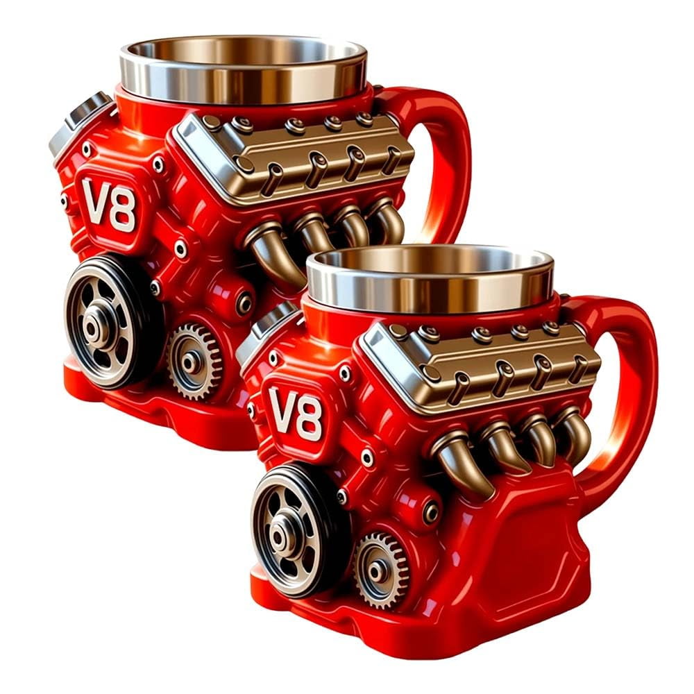 V8 Engine Coffee Mug Red Stainless Steel Cup, Personalized Double Wall ...