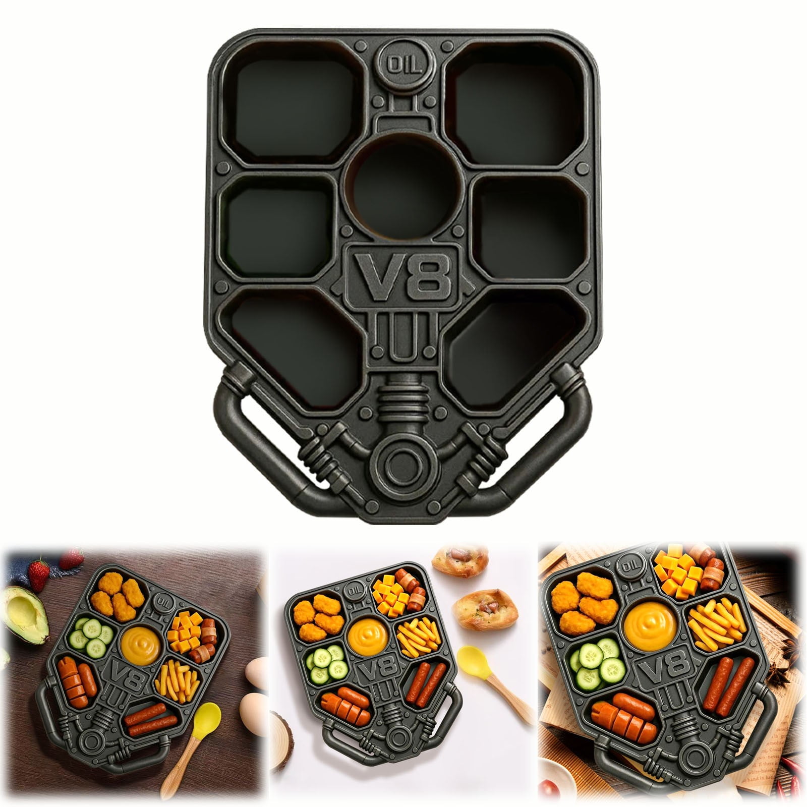 V8 Engine Food Platter, Cool V8 Engine 8 Compartments Serving Tray ...
