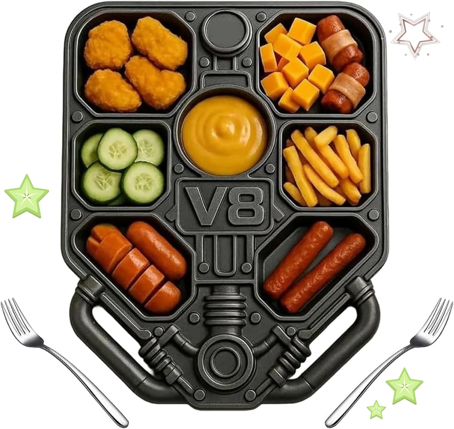 V8 Engine Food Platter, Cool V8 Engine Multi-Compartment Snack Serving ...